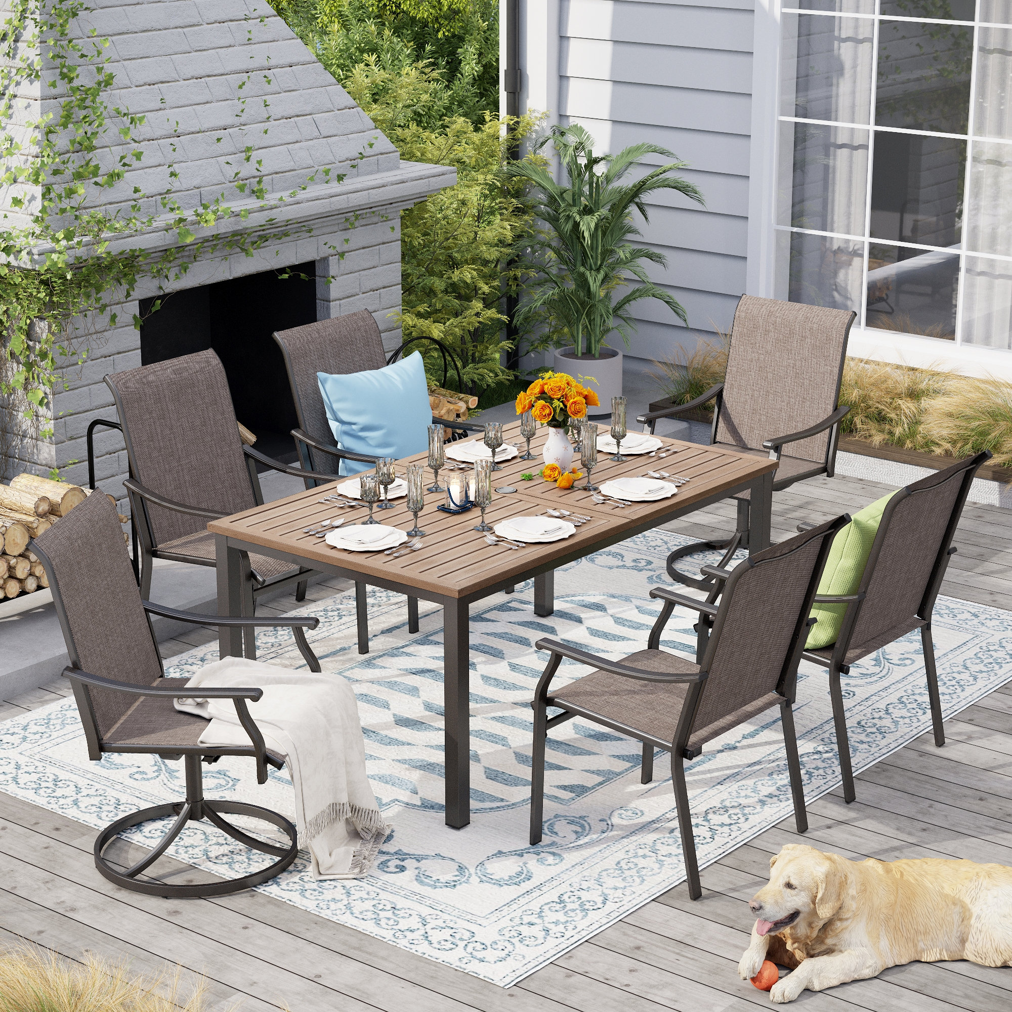 Red Barrel Studio® 6-Person Rectangle Outdoor Patio Dining Set Wood ...