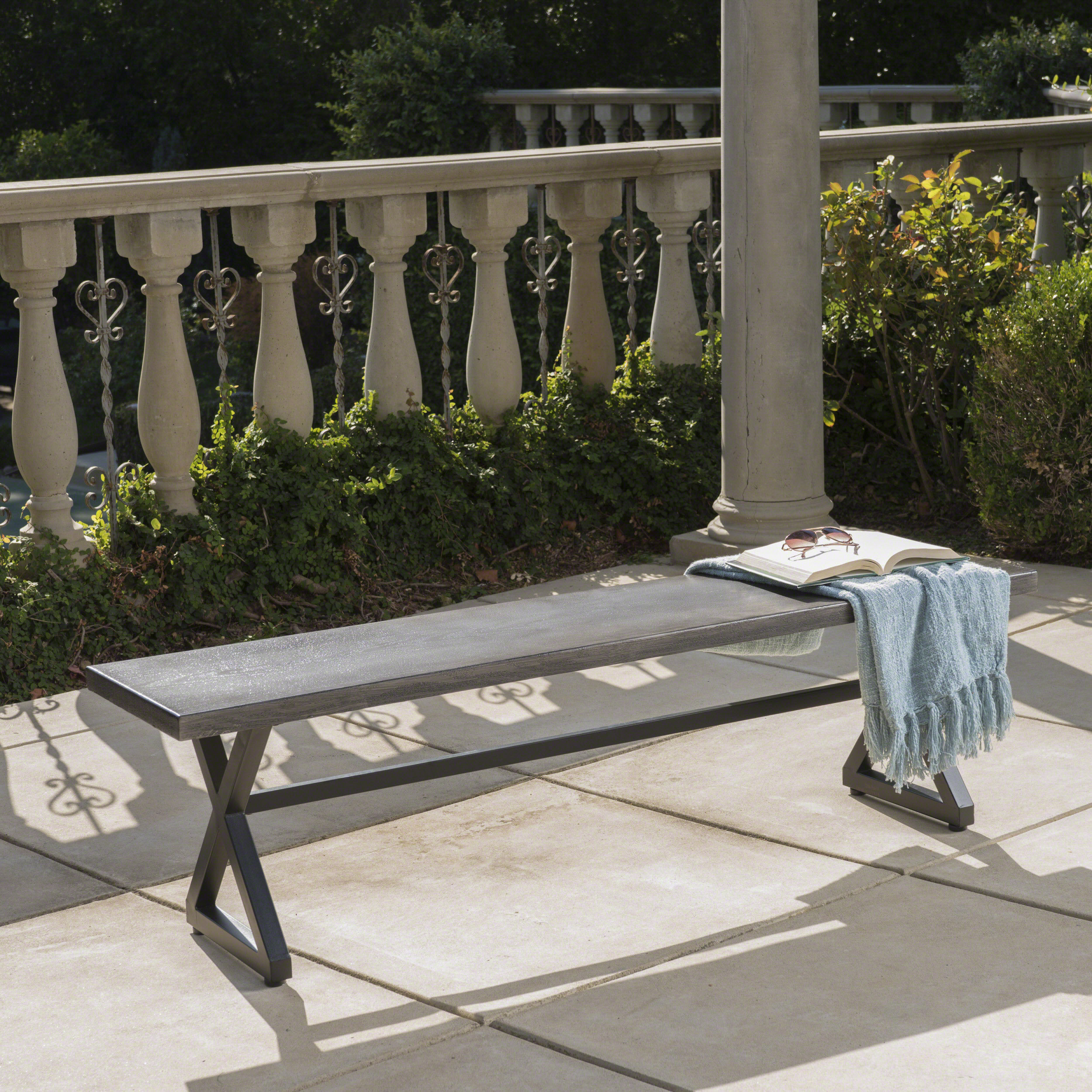 Orren Ellis Outdoor Aluminum Dining Bench, Grey/Black - Modern ...