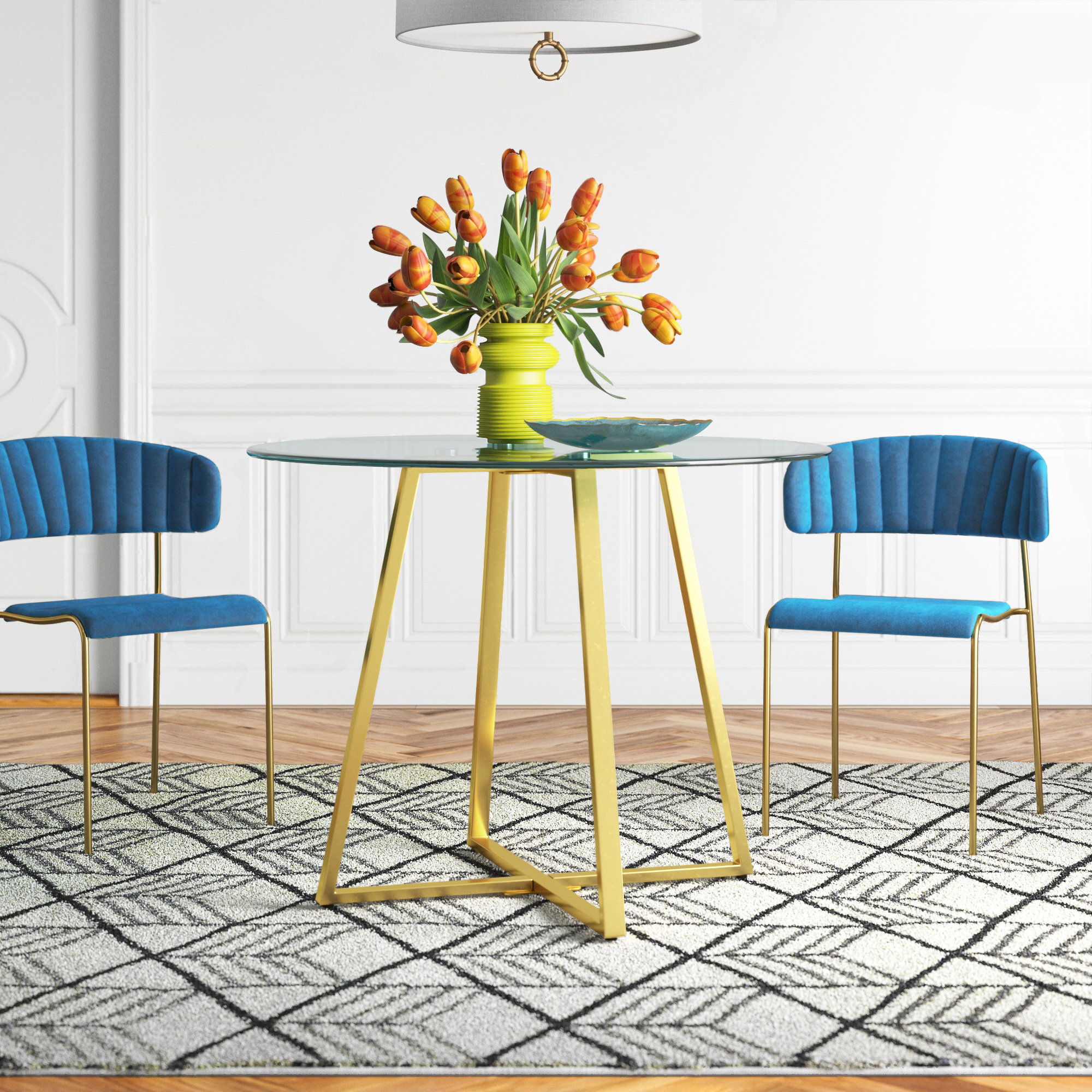 Etta Avenue™ Verena - Modern Clear Glass & Gold Round Dining Table ...