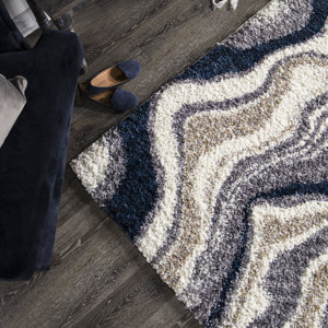 Wrought Studio™ Wrought Studio Avanelle Abstract Denim Shag Area Rug ...