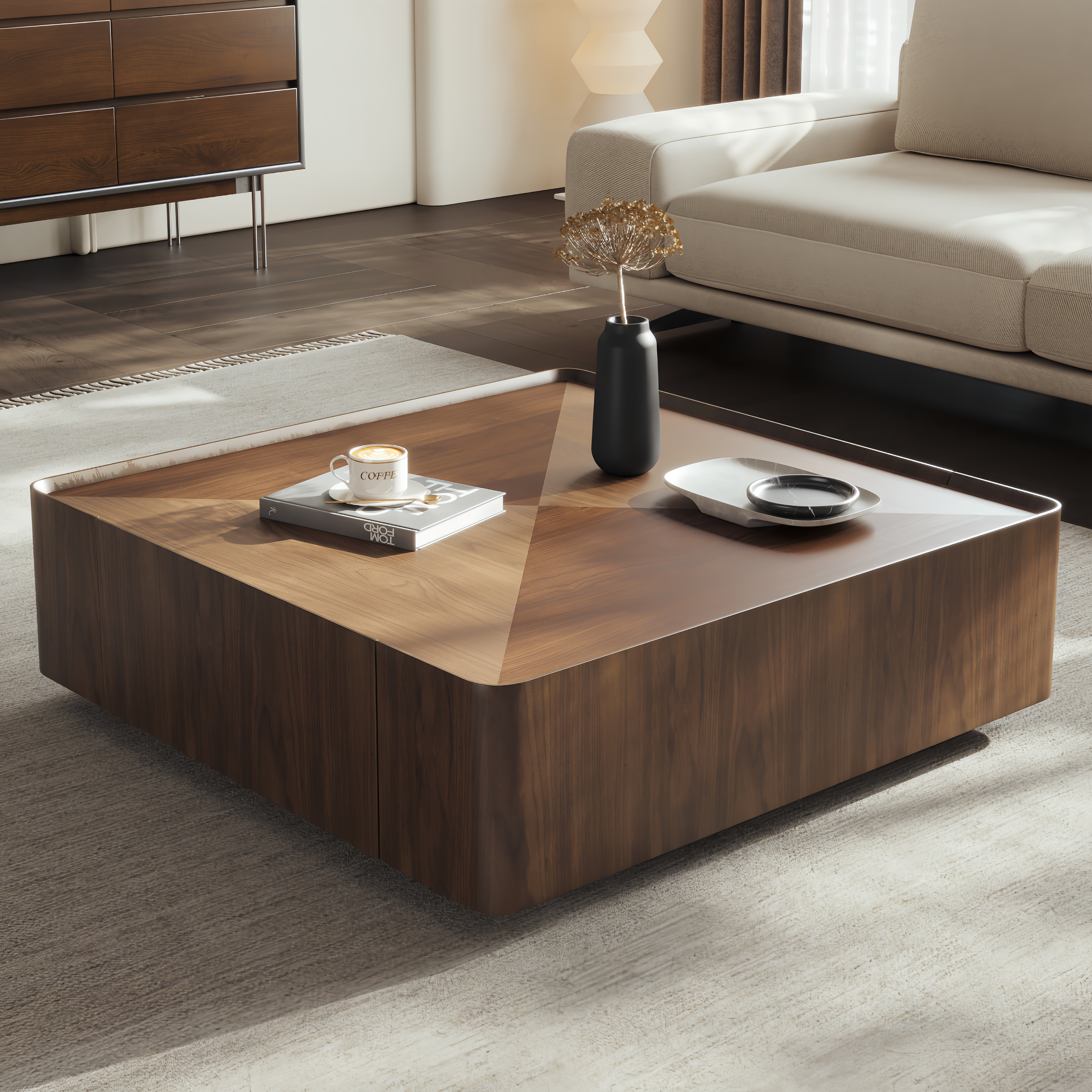 Loon Peak® Single Walnut Square Coffee Table With Storage & Reviews ...