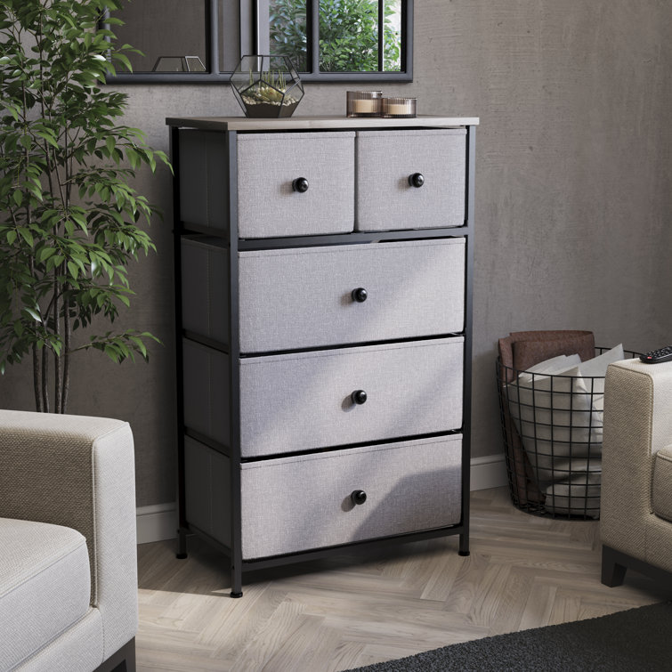 17 Stories Chorley 5 Drawer Fabric Drawer Chest, Grey & Black | Wayfair ...