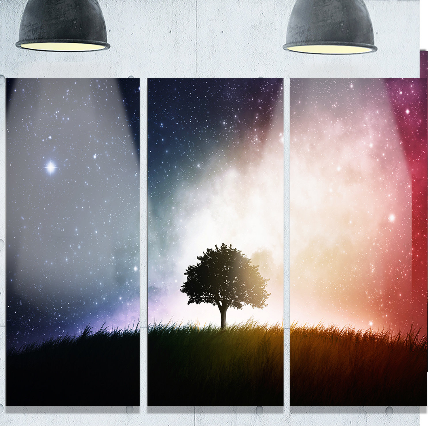 Design Art 'Single Tree Space Background' 3 Piece Graphic Art on Metal ...