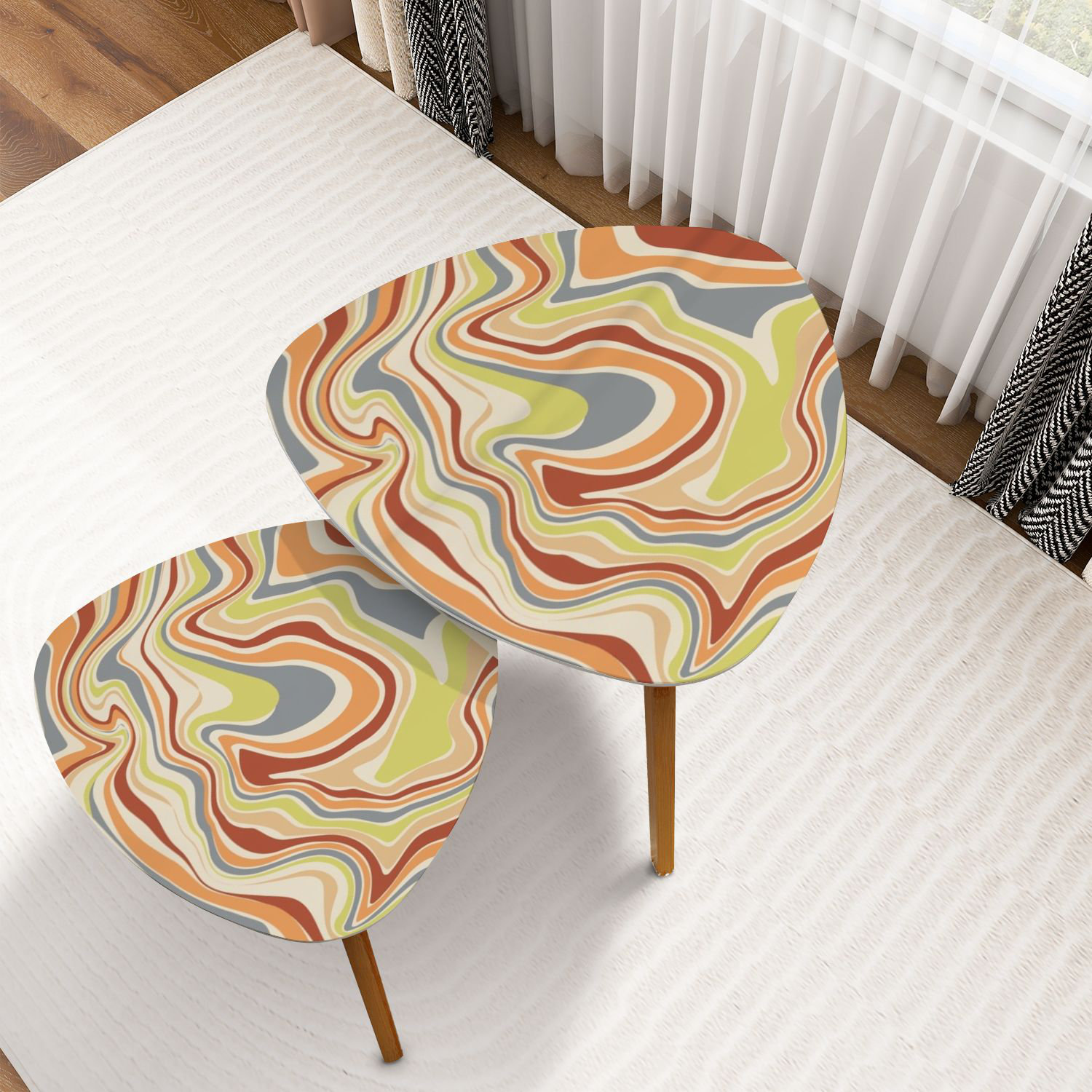 George Oliver Triangle Nesting Coffee Table Set of 2 Psychedelic wavy ...
