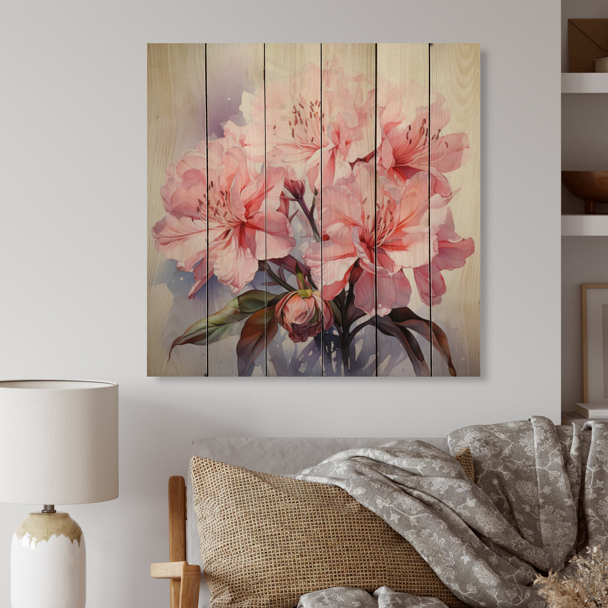 Red Barrel Studio® Javarn Rhododendron Romantic Pink Bouquet I On Wood ...