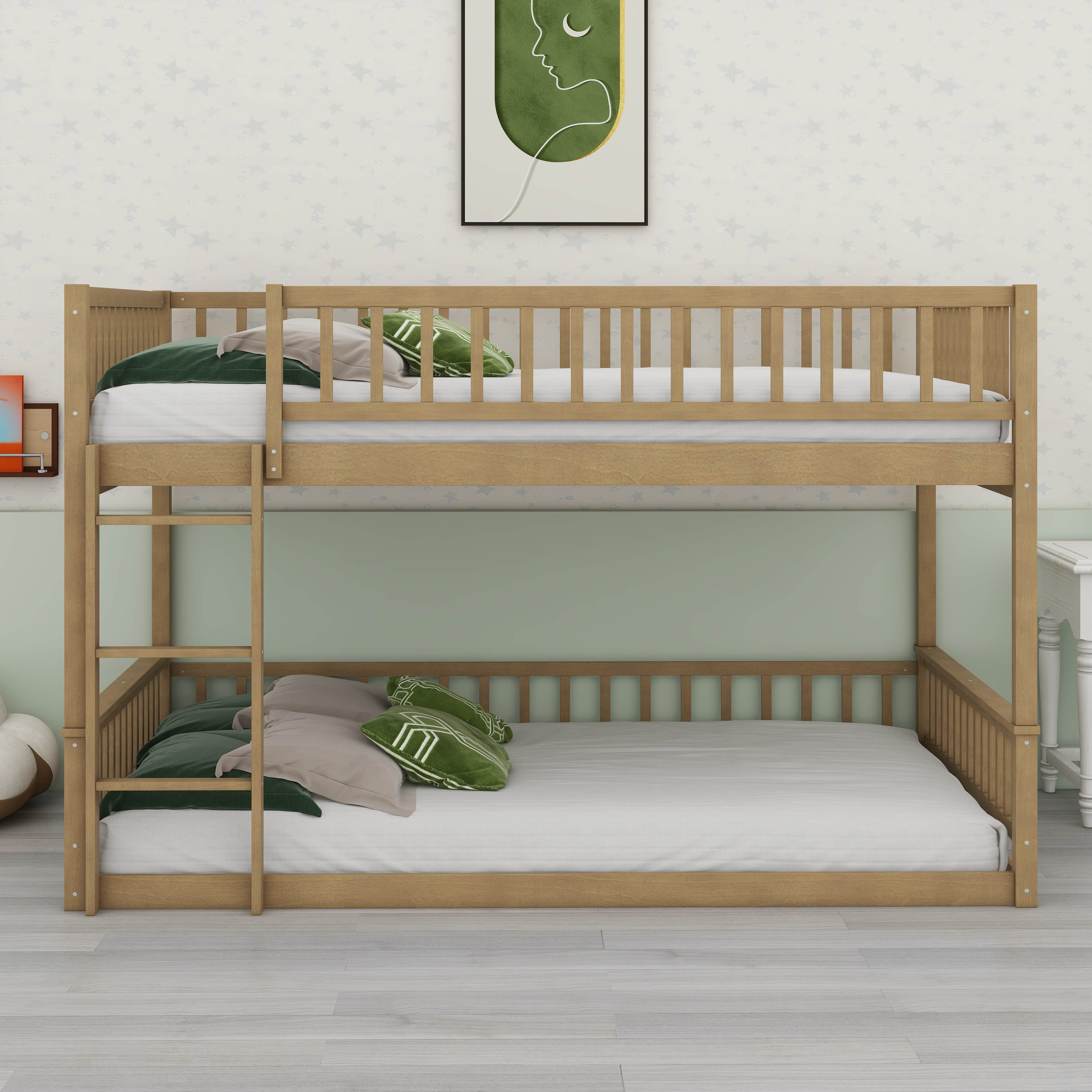 Latitude Run® Queen Over Queen Size Bunk Bed With Ladder And Guardrails ...
