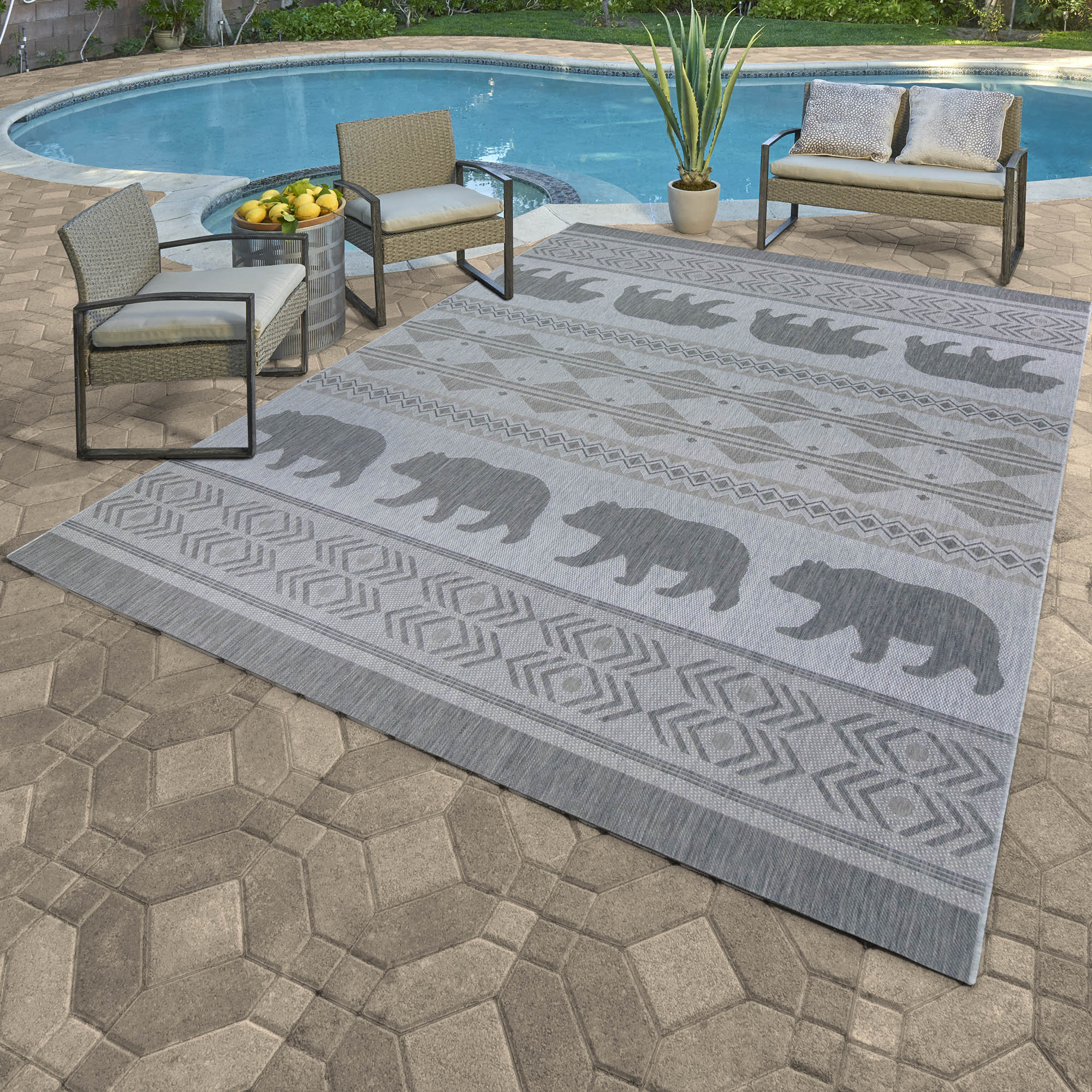 Gertmenian Paseo Orin Ash Gray Rustic Bear Indoor/Outdoor Flatweave ...