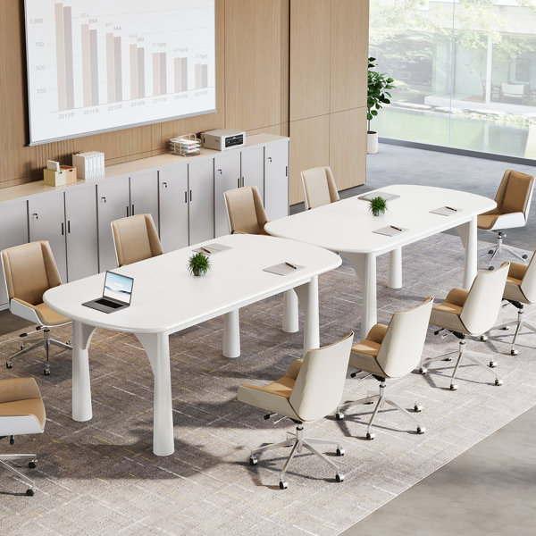 Ebern Designs 63" Oval Conference Table for 6 People, Cream White ...