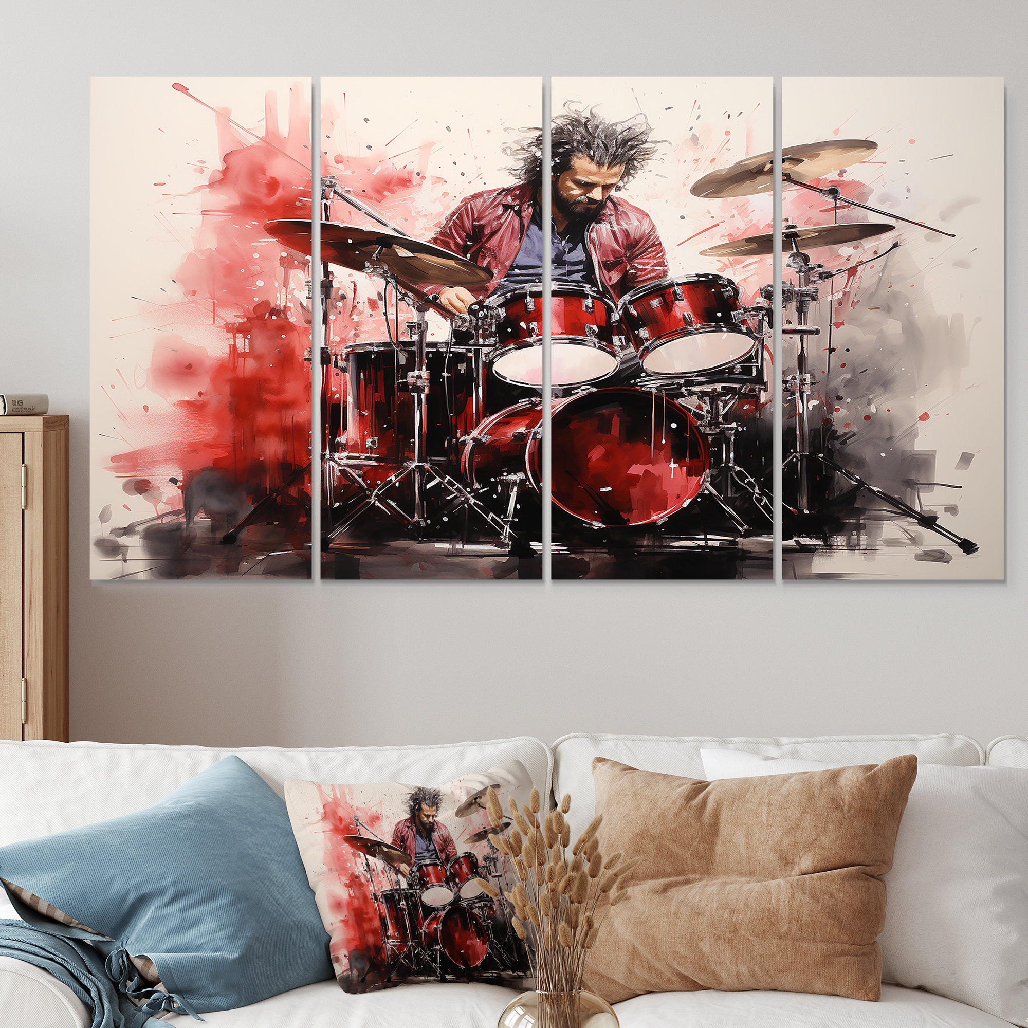 Ebern Designs Deep Red Drum Beat Painting II - Music 4 Piece Wall Art ...