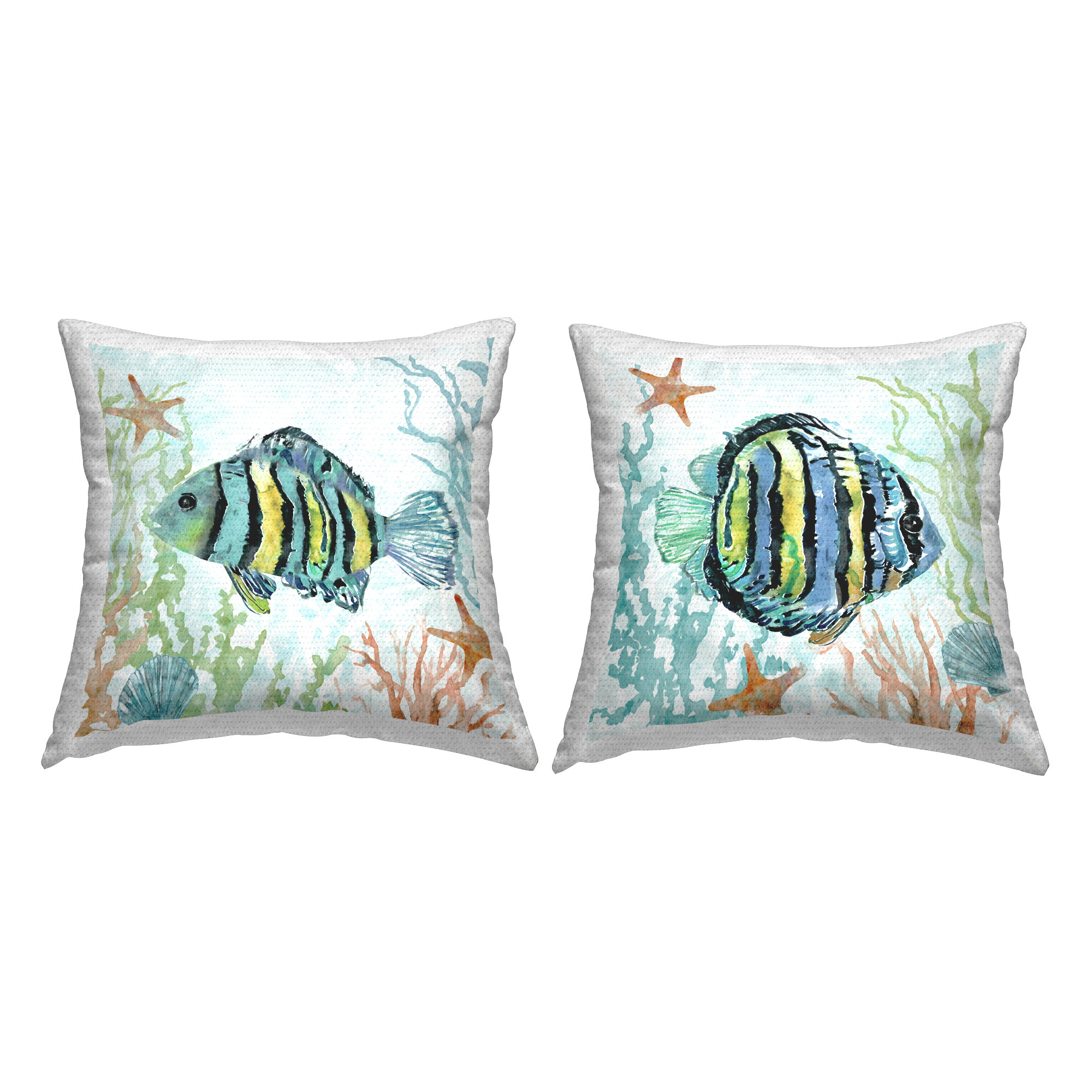 Stupell Industries Tropical Striped Fish Underwater 2 PC Outdoor ...