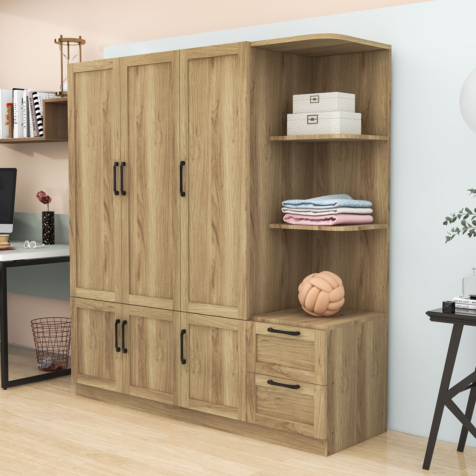 Ebern Designs Minimalist Freestanding Armoire Wardrobe with Storage ...