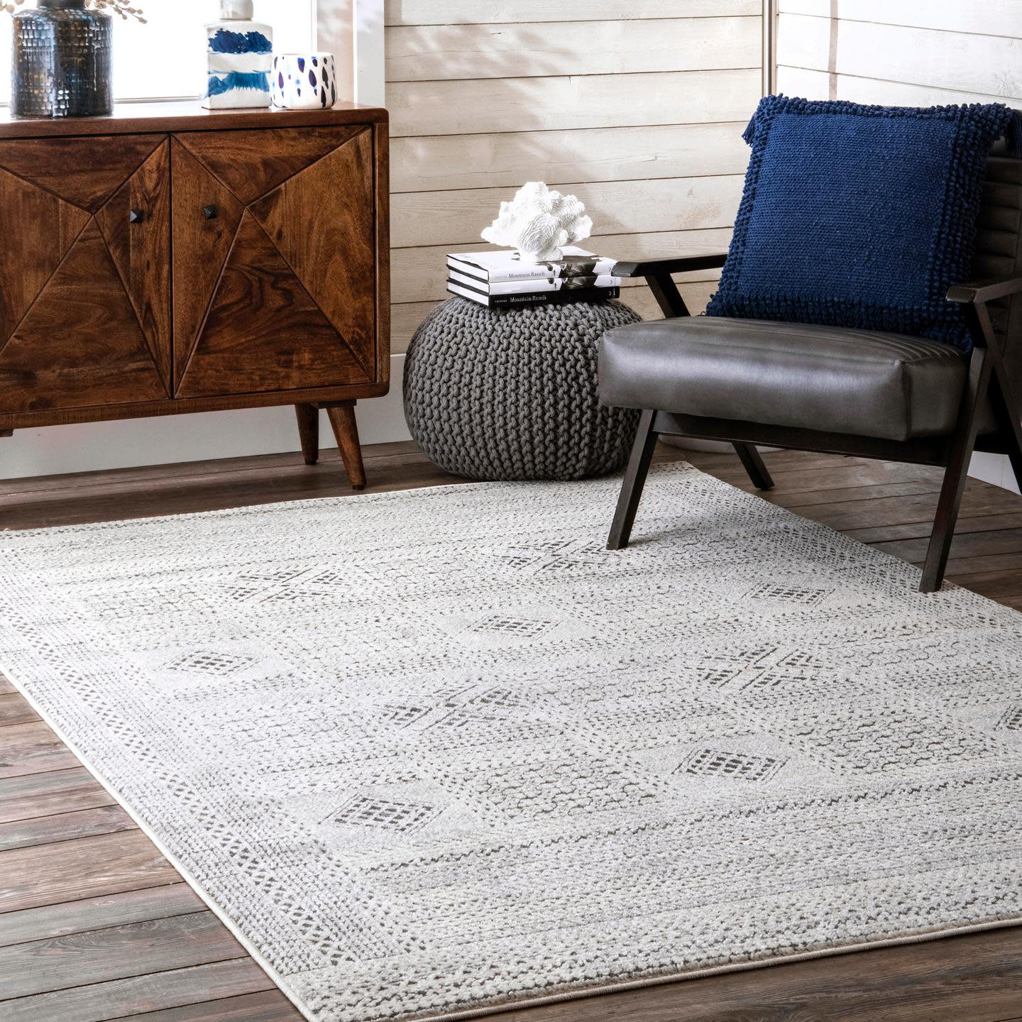 Millwood Pines Hileman Geometric Gray/Off White Area Rug | Wayfair