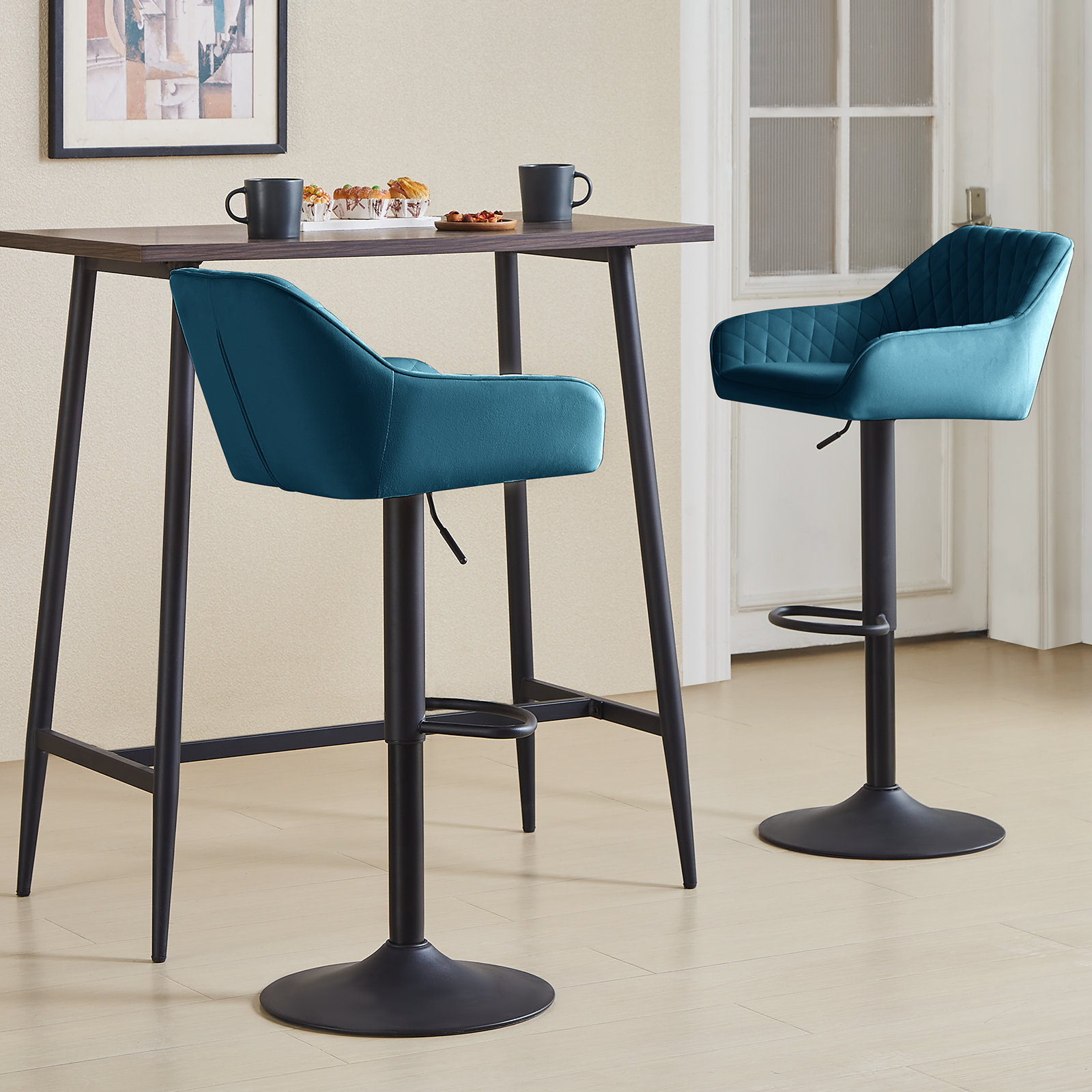 Canora Grey Height Adjustable Upholstered Velvet Bar Stools & Reviews ...