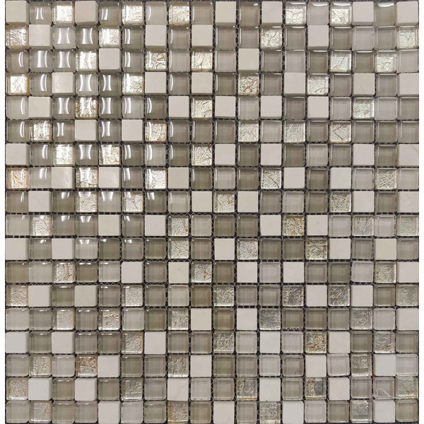 Mango Tile Minimo 12" x 12" Natural Stone/Glass Grid Mosaic Wall ...
