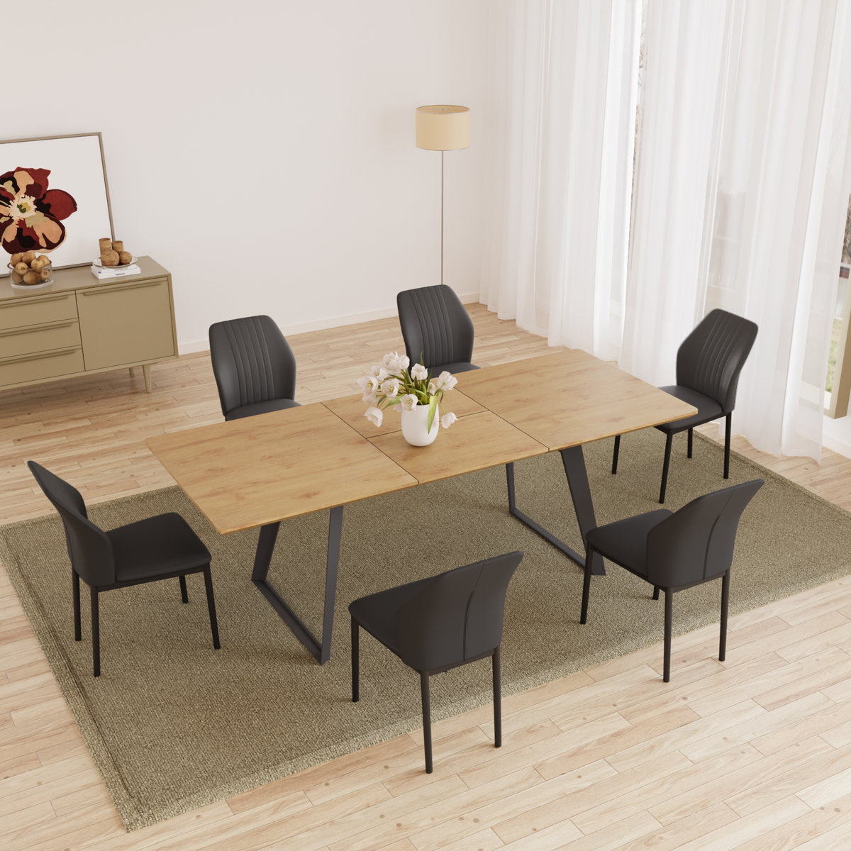 Latitude Run 130-170Cm Extendable Dining Table Set Modern 4-6 Person ...