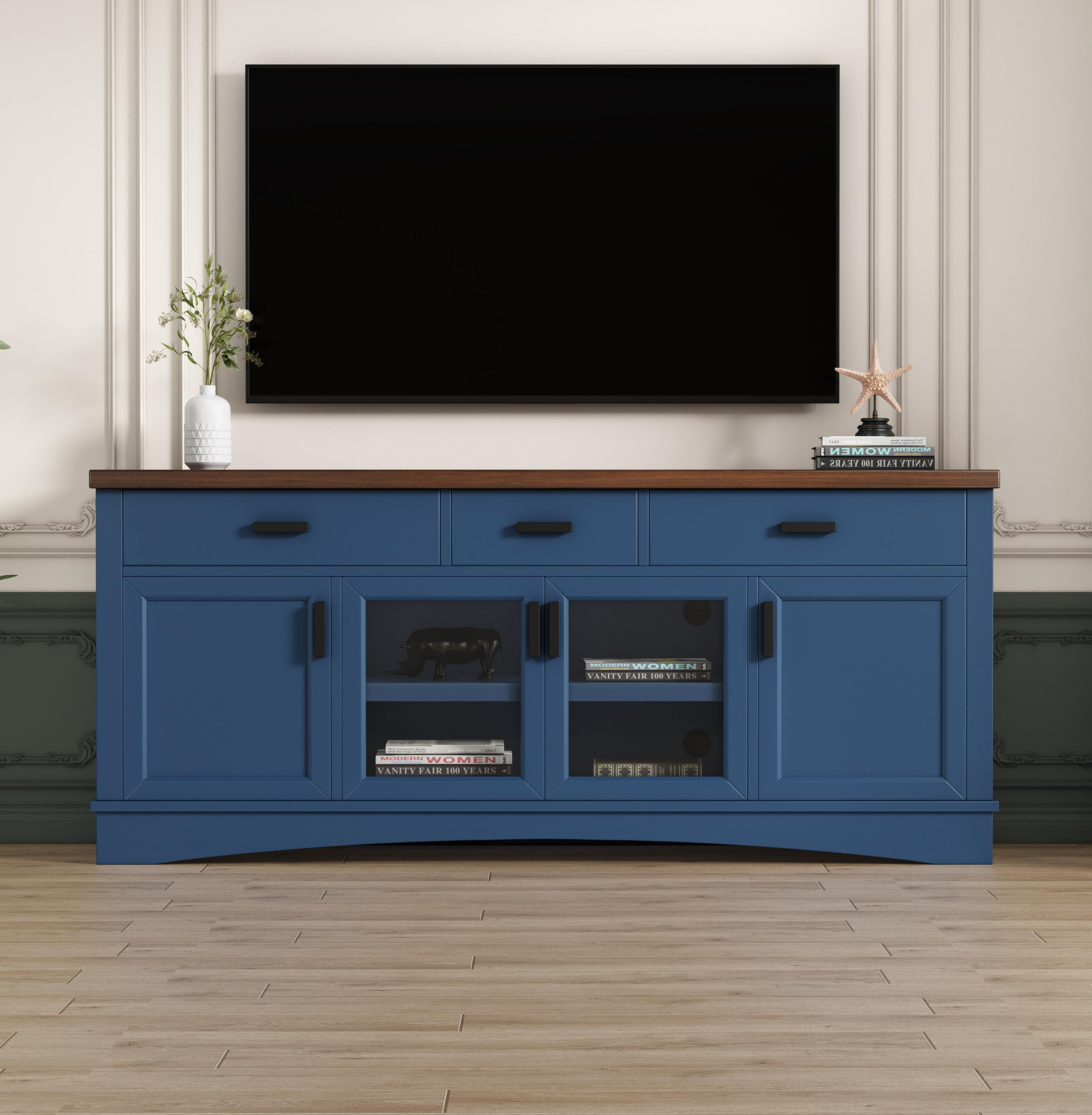Red Barrel Studio® Modern TV Console, 67" Width TV Stand, Glass Doors ...