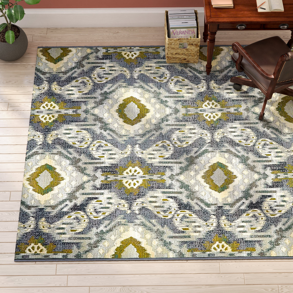 Bungalow Rose Newt Ikat Blue/Gray Indoor / Outdoor Area Rug & Reviews ...
