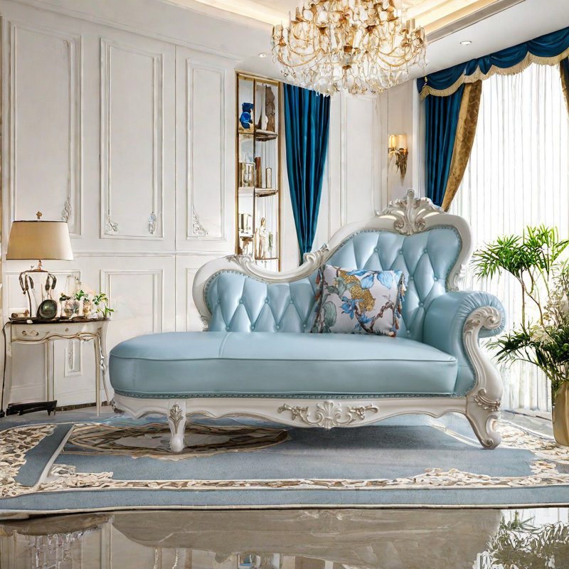 Romero Luxury Solid Wood Carved Indoor Chaise Lounges Leather Chaise ...