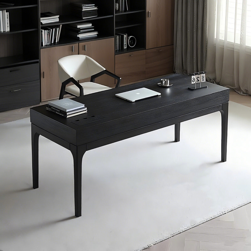 George Oliver Black Rectangle Solid Wood Writing Desk and Chair Set ...