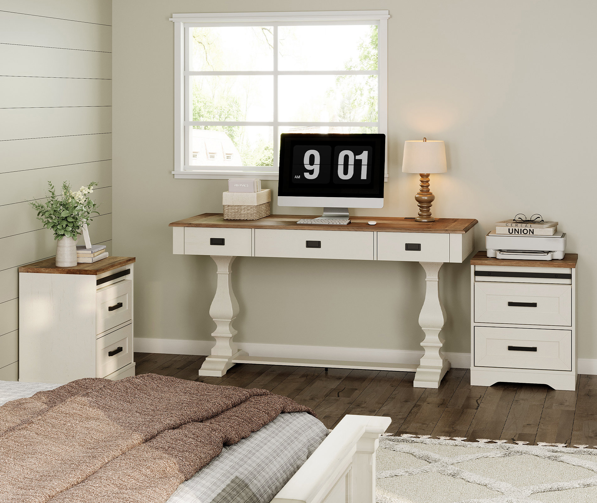 Lark Manor 60-Inch Vintage Style Home Office Desk With 2 Charging ...