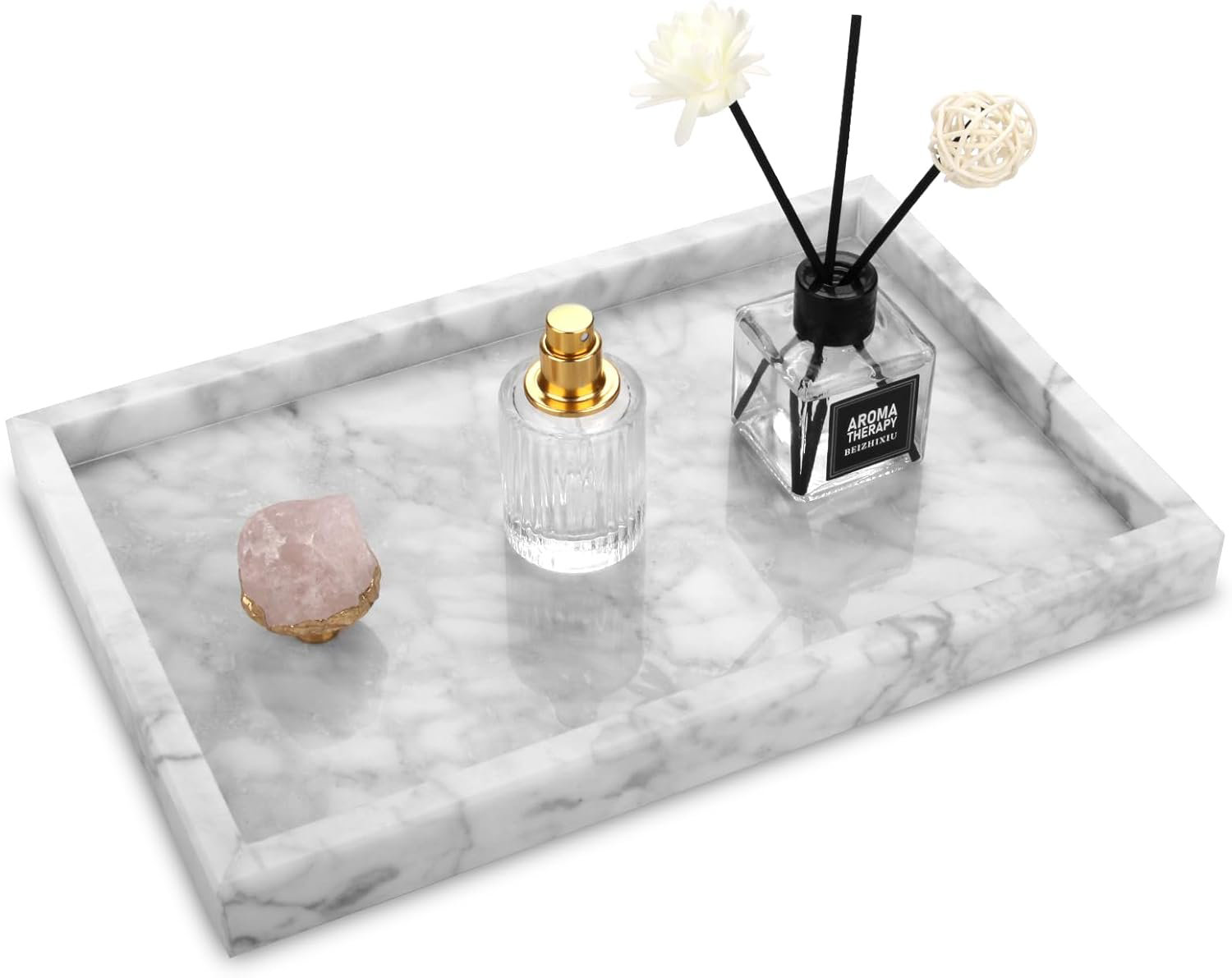 One Allium Way® Tray For Bathroom,100% Natural Marble Stone Vanity Tray ...