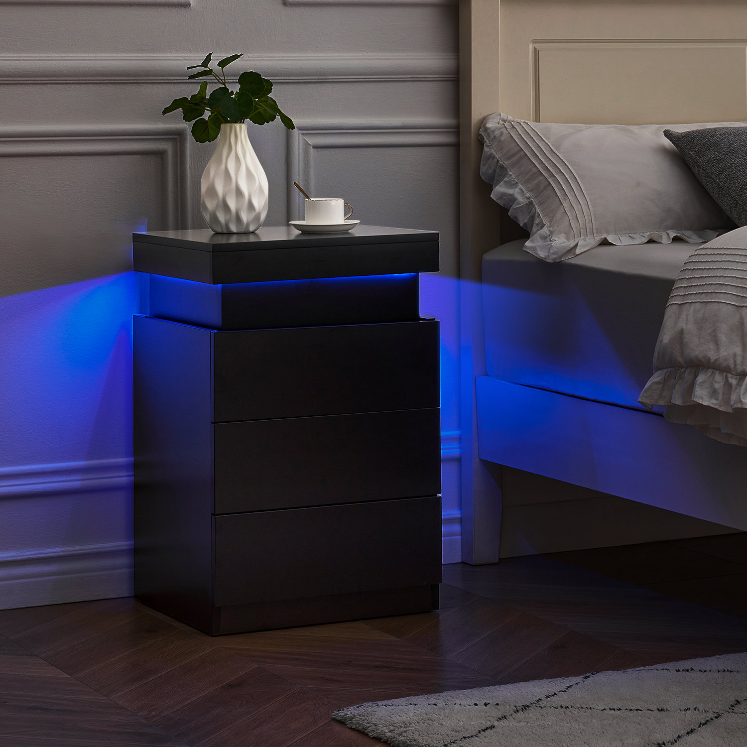 Wrought Studio™ Led Nightstand With 3 Drawers & Reviews | Wayfair