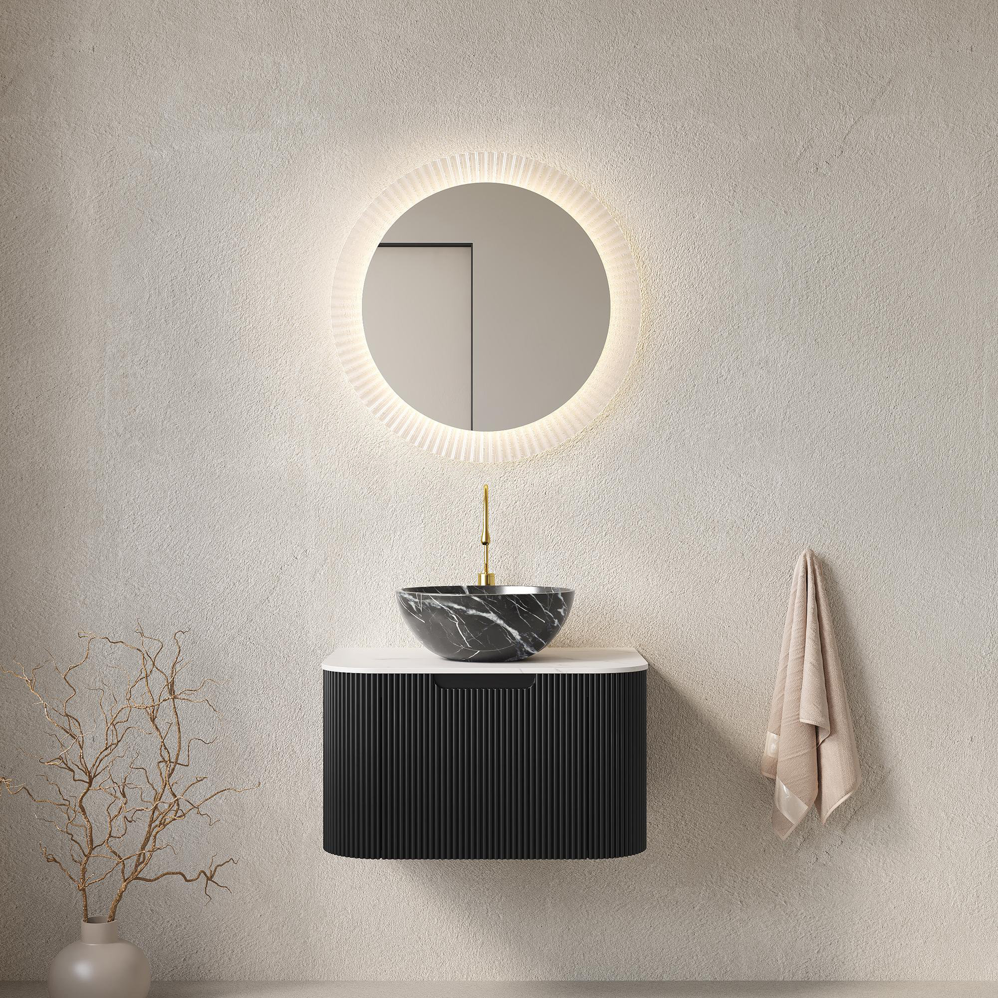 Latitude Run® Bathroom Vanity with Sink, Wall-Mounted Floating Curved ...