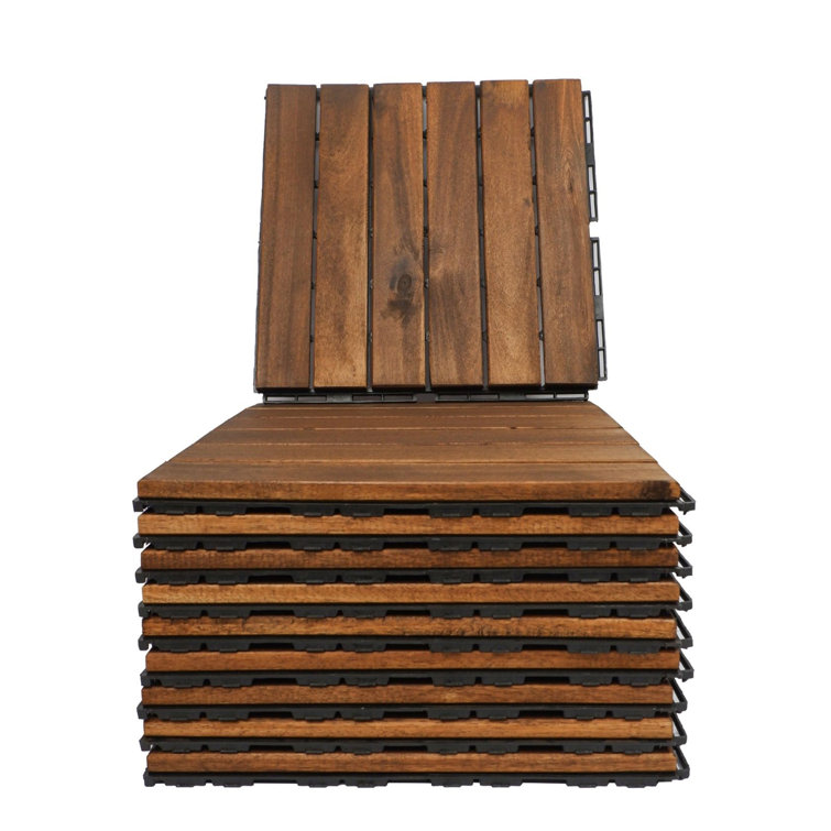 Fulocseny 12" X 12" Wood Interlocking Deck Tile Striped Pattern | Wayfair