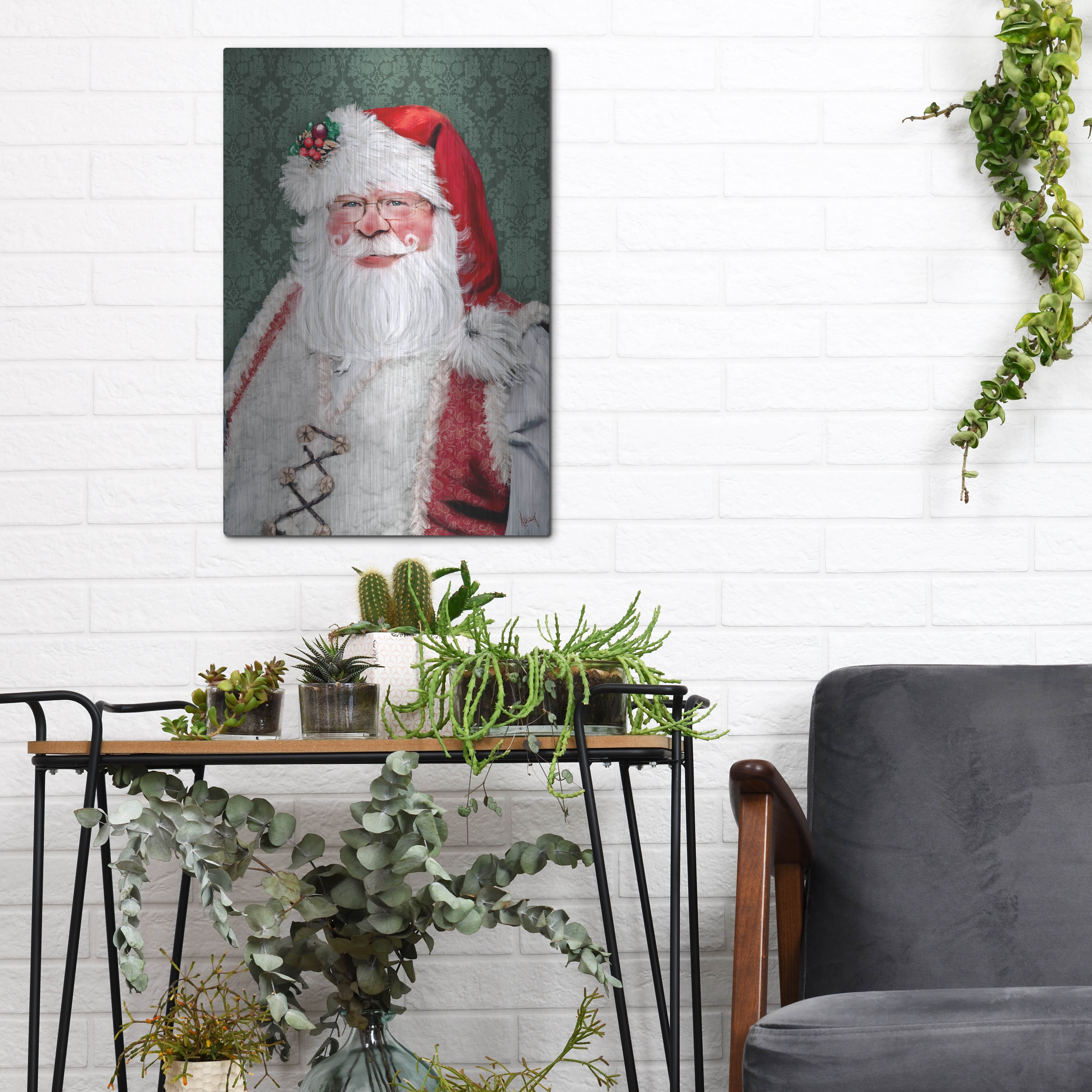 The Holiday Aisle® 'Blushing Santa' by Ashley Bradley Metal Wall Art ...