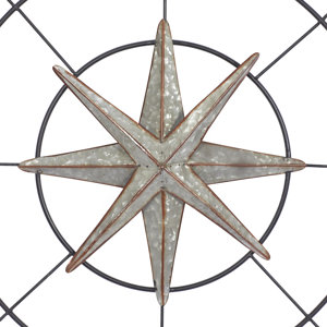 Breakwater Bay Metal Indoor Outdoor Compass Home Gray Wall Decor with ...