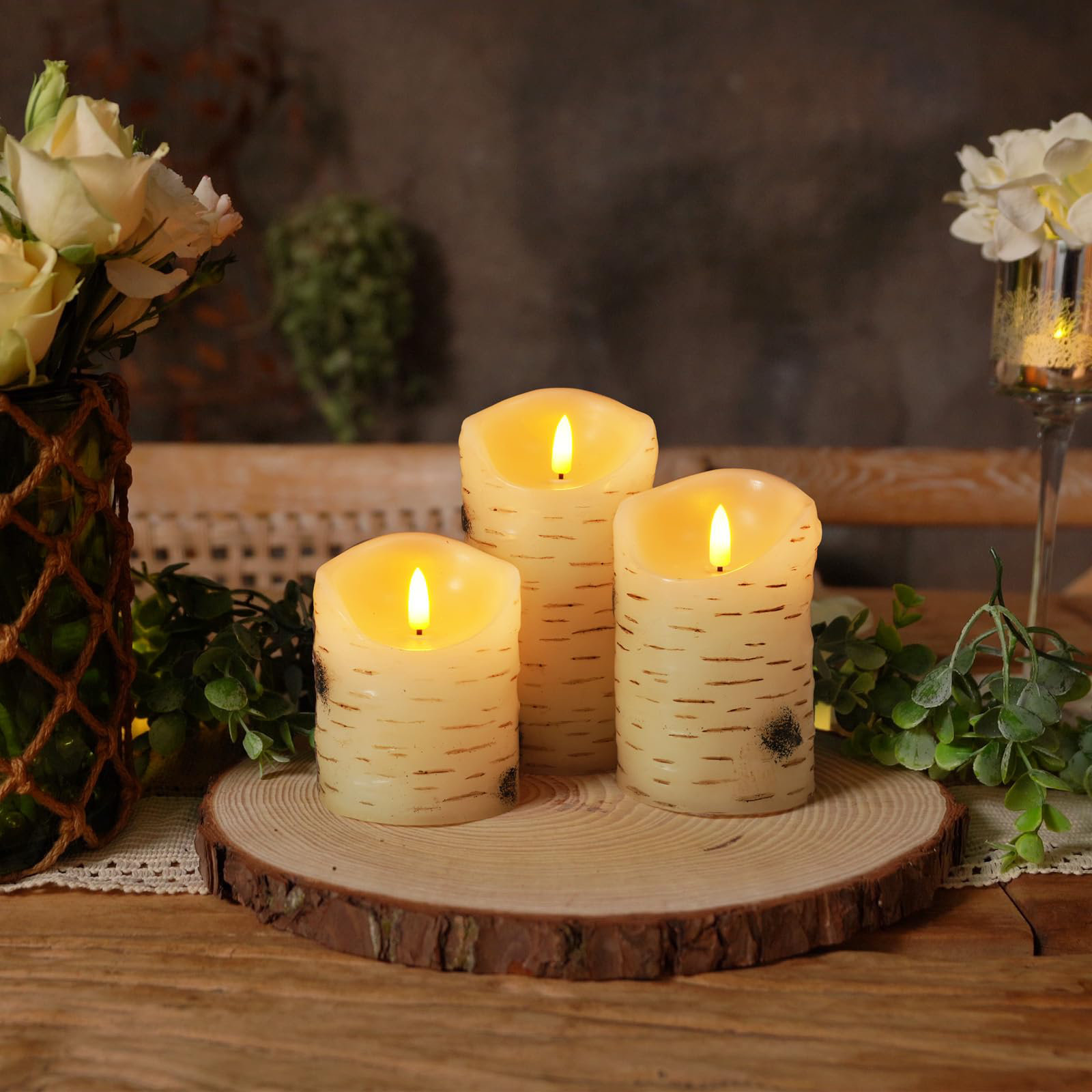 The Party Aisle™ Homemory Birch LED Pillar Candles, Flameless candles ...