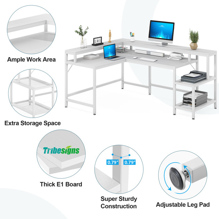 17 Stories Vischer L-Shaped Metal Base Computer Desk & Reviews ...