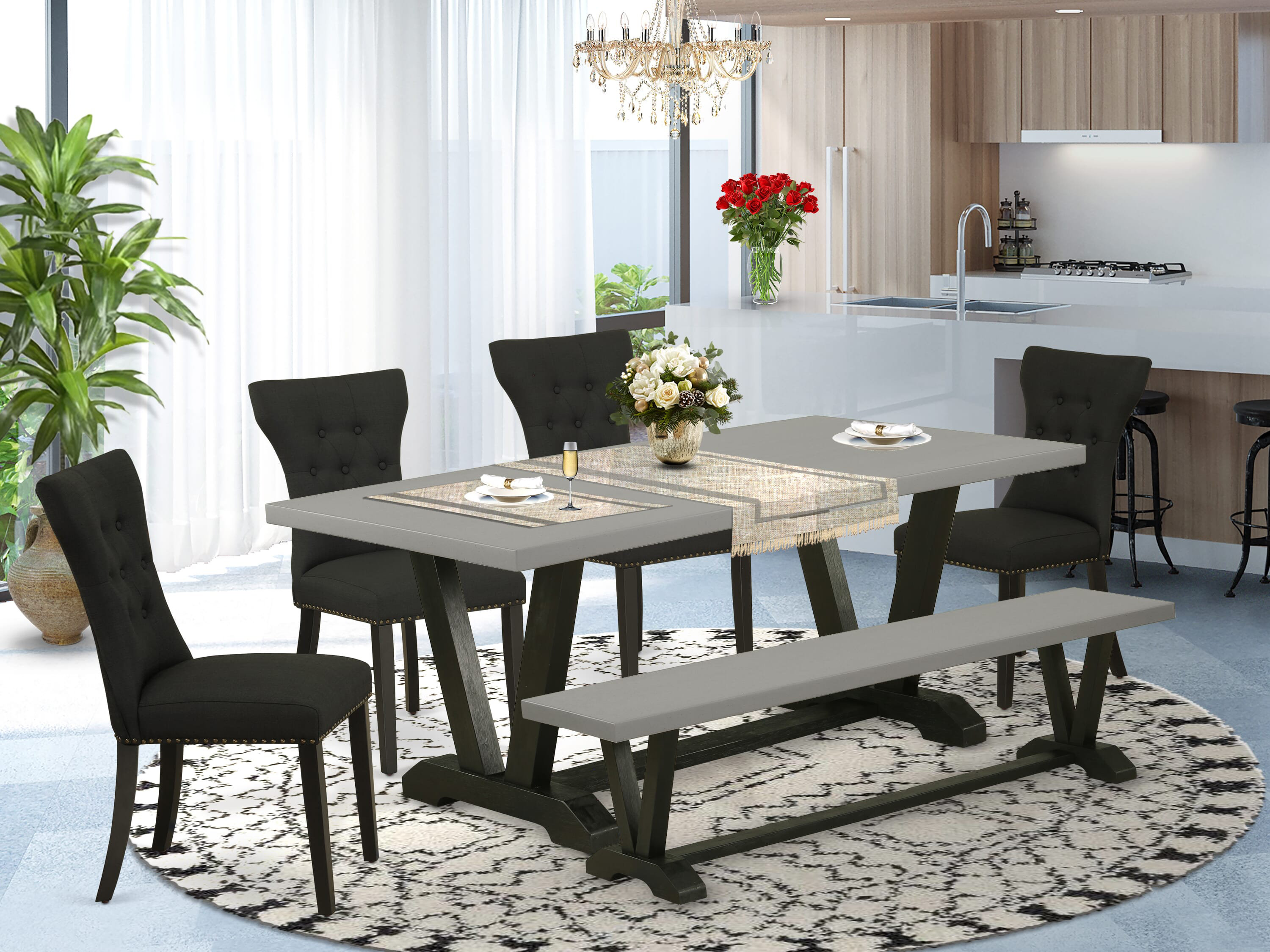 Winston Porter Aimey 6-Pc Dining Set - 4 Dining Chairs, A Wood Bench ...