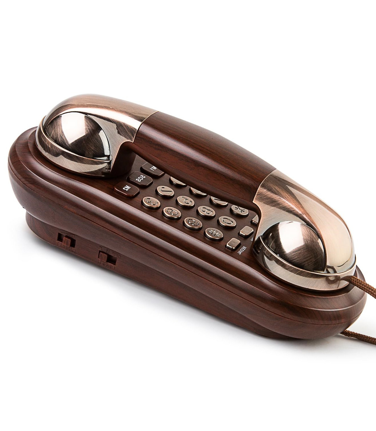 Alcott Hill Vintage Wood Grain Corded Wall Phone with Speed Dial and ...