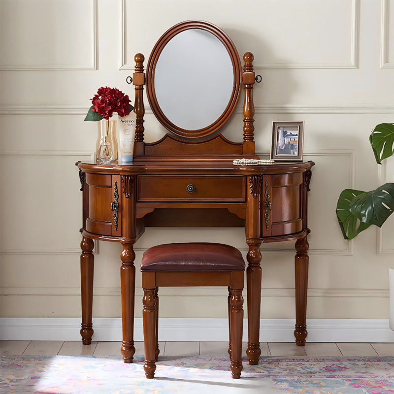 Canora Grey Sleek Storage Vintage Solid Wood Vanity Table | Wayfair