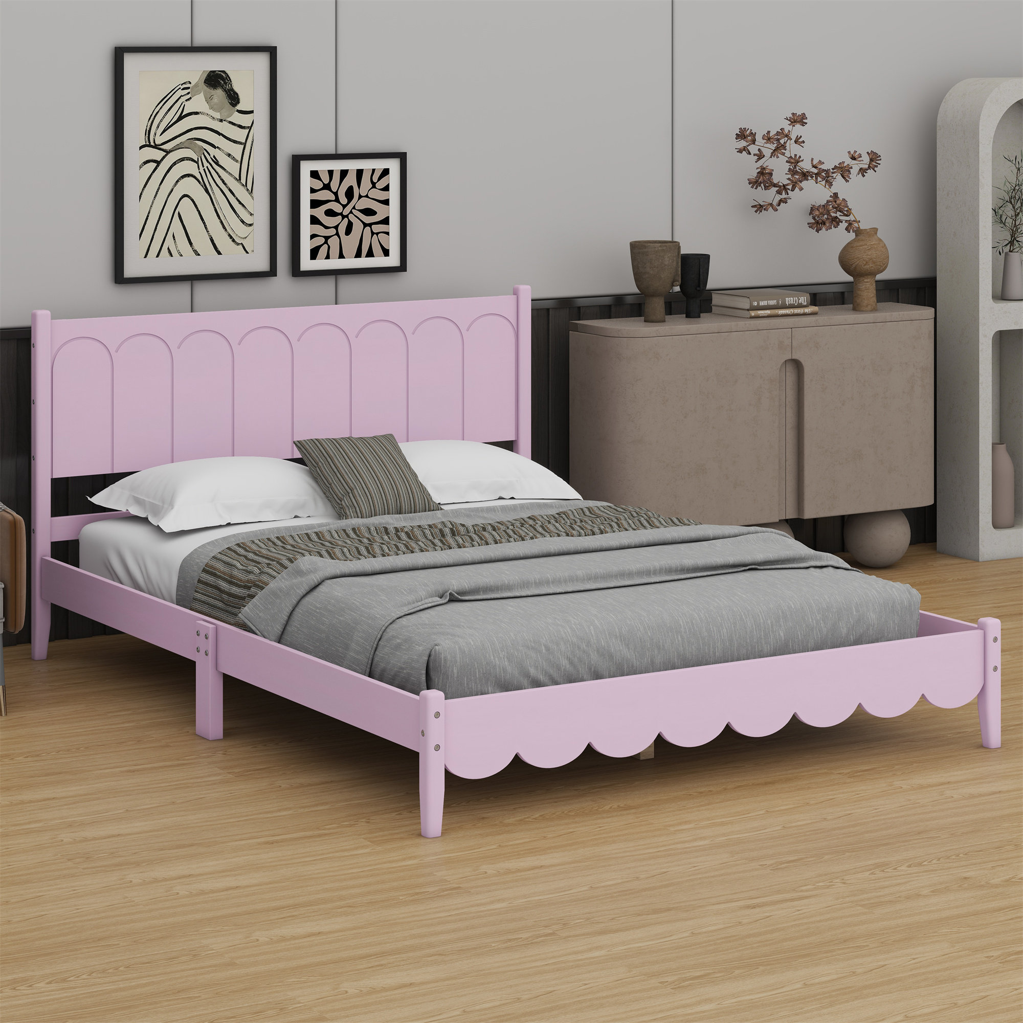 Winston Porter Wood Platform Bed Frame, Retro Style Bed With ...