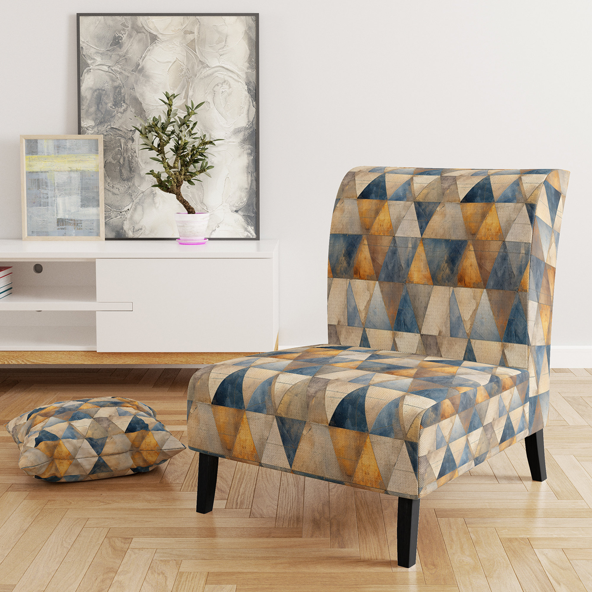 Red Barrel Studio® Beige And Blue Triangles Mosaic - Upholstered Modern ...