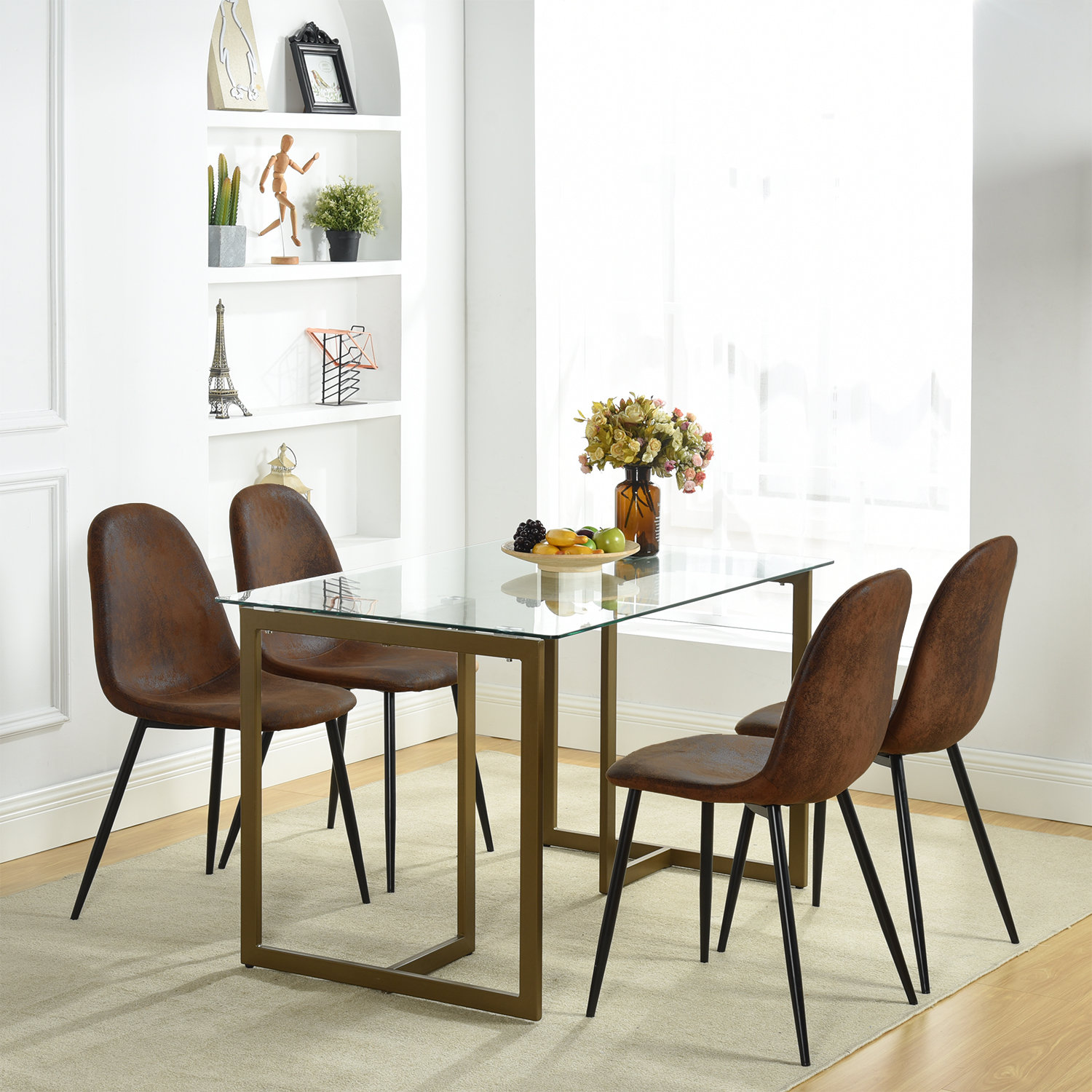 Mercer41 5-Piece Modern Dining Set with Fabric Chairs and Sleek Glass ...