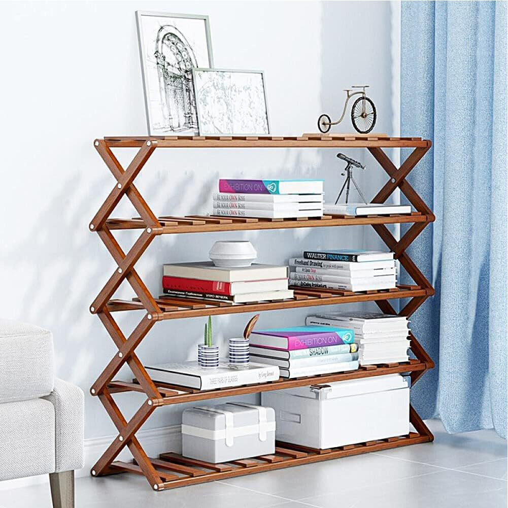 Hokku Designs Bamboo Shoe Rack 5 Tier Multifunctional Free Standing ...