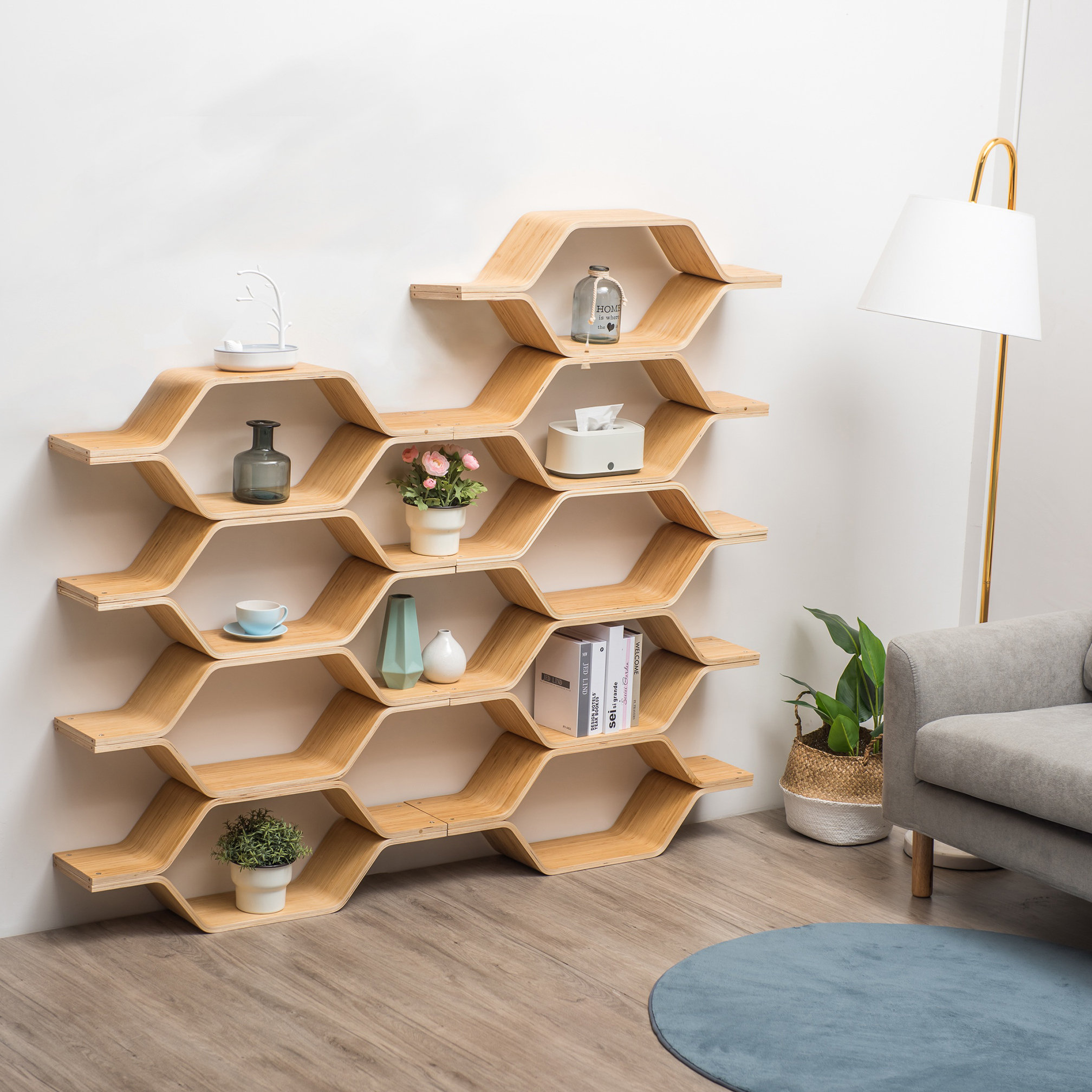 Ivy Bronx Storage Bookcase Stackable Honeycomb Bookshelf Open Display ...