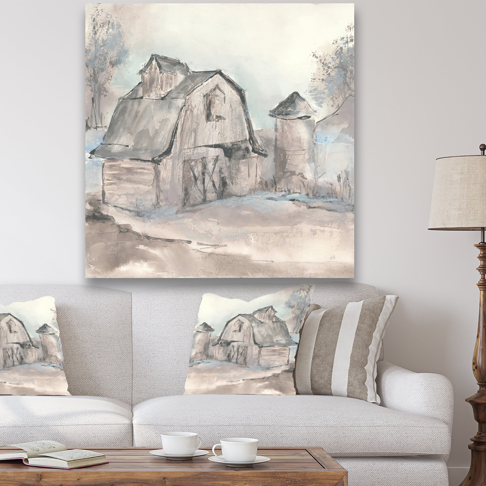 East Urban Home Farmhouse Barn Grey V - Wrapped Canvas Painting Print ...