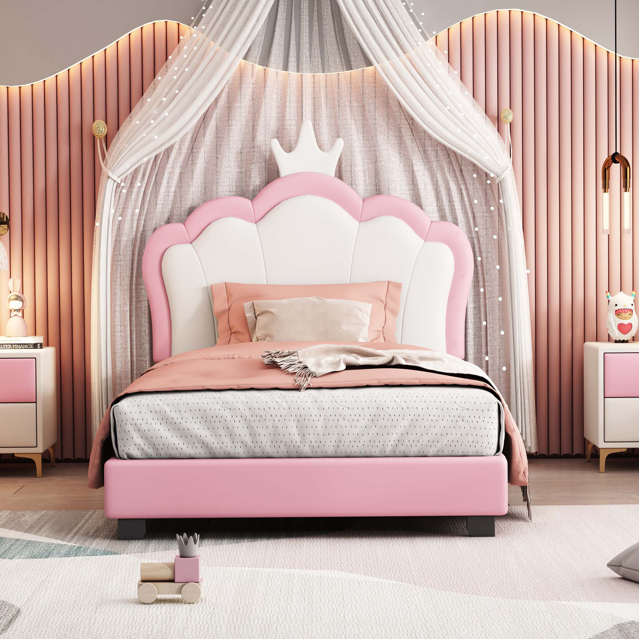 Astoria Grand Upholstered Princess Bed With Crown Headboard, Platform ...