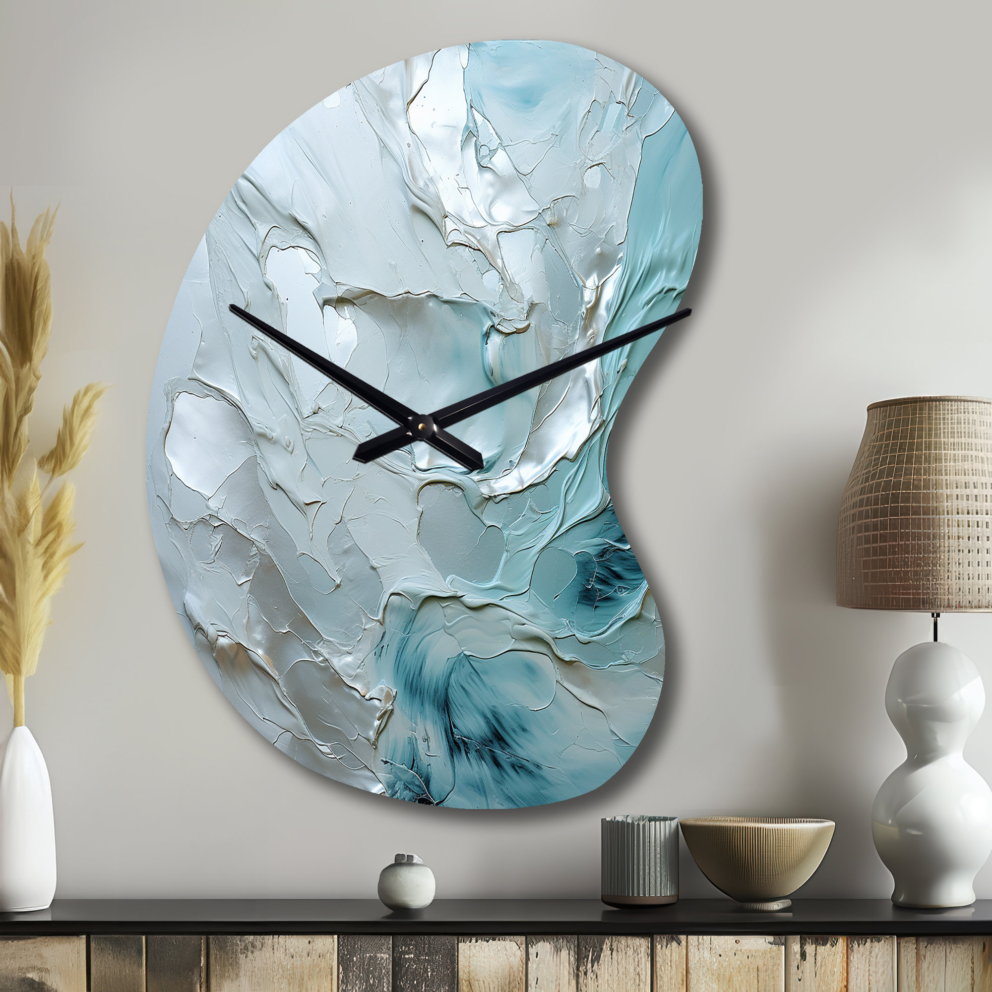 Design Art Silver Shimmer - Boom Shape Grey Wall Clock - Unique Shape ...