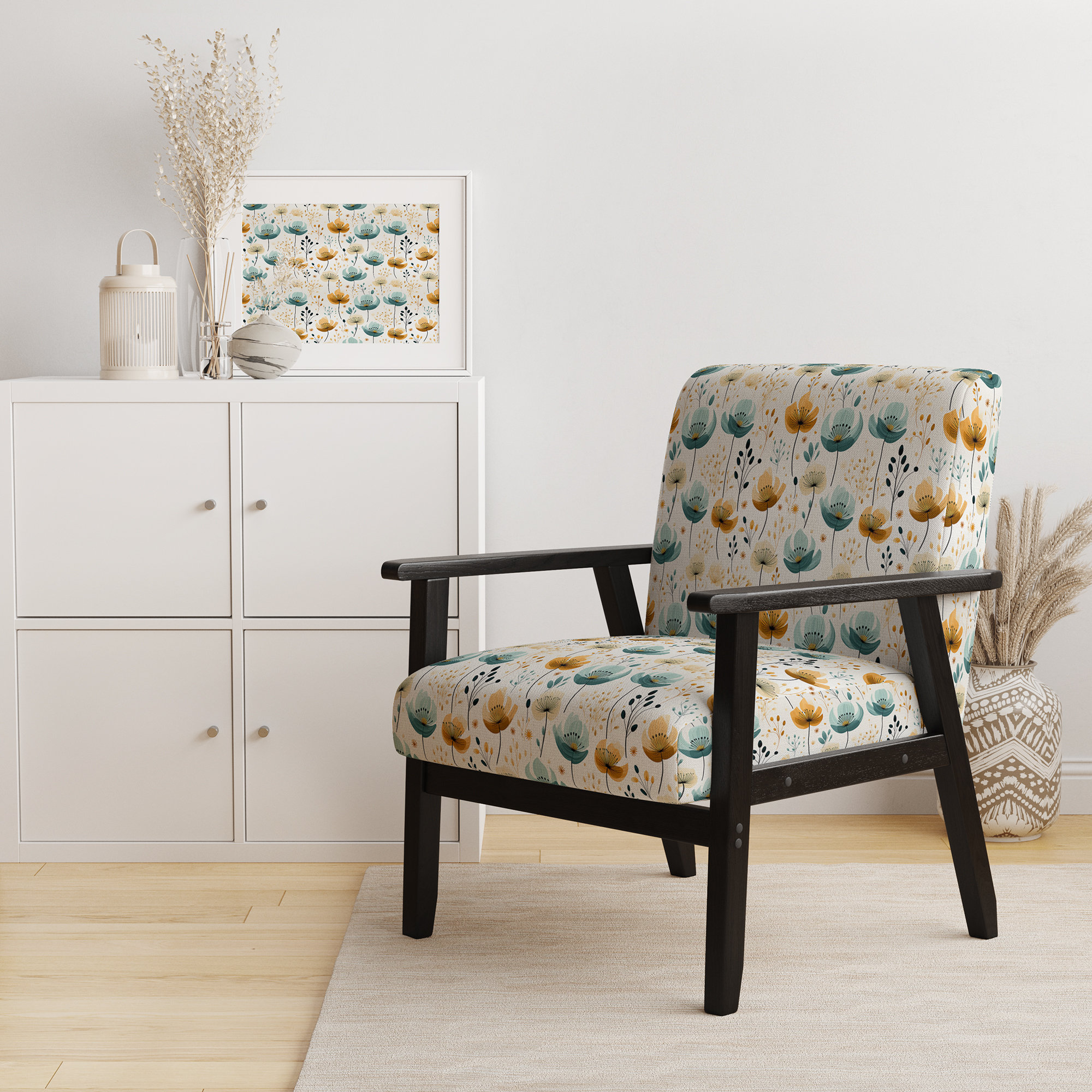 Red Barrel Studio® Minimalist Green And Yellow Floral Charm Botanics - Upholstered Cottage ...