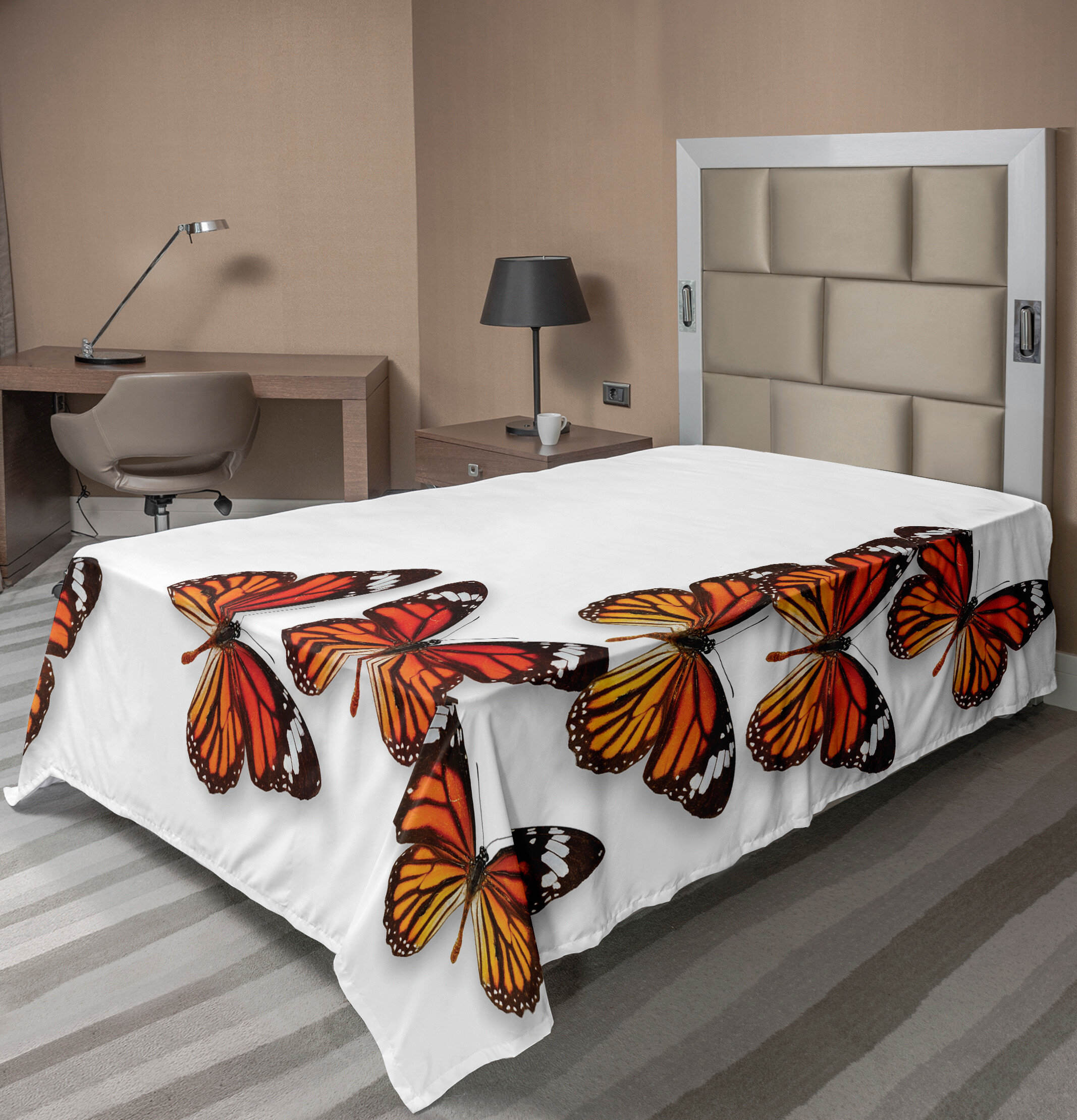 Ambesonne Exotic Top Flat Sheet Spring Monarch Bug Dark Brown Marigold ...