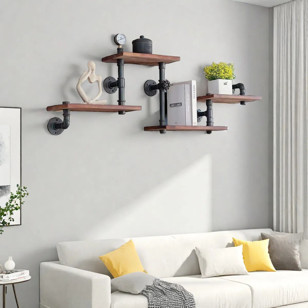 17 Stories Industrial Pipe Shelving, Farmhouse Shelves For Wall Mount ...