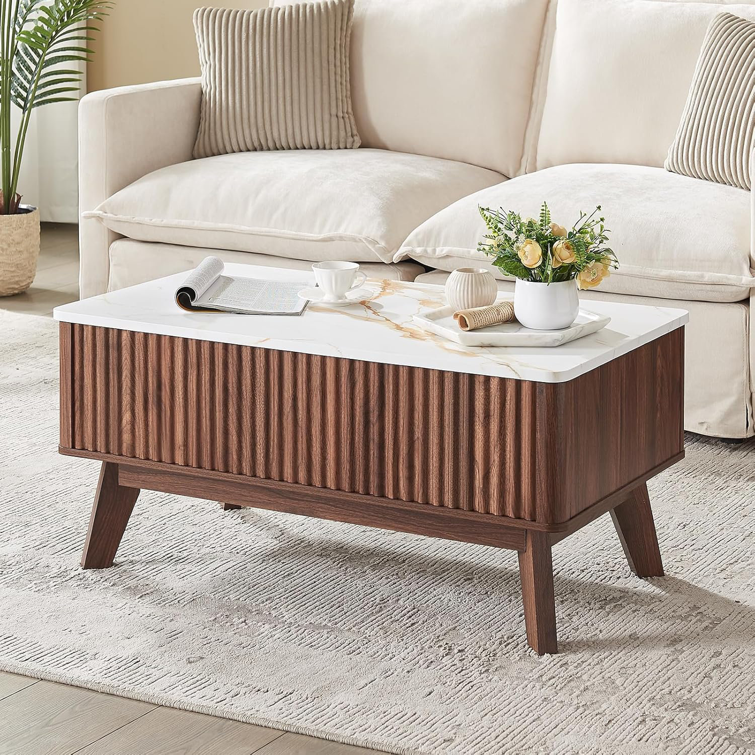 Wrought Studio™ Lift Top Coffee Table with Faux Marble Tabletop | Wayfair