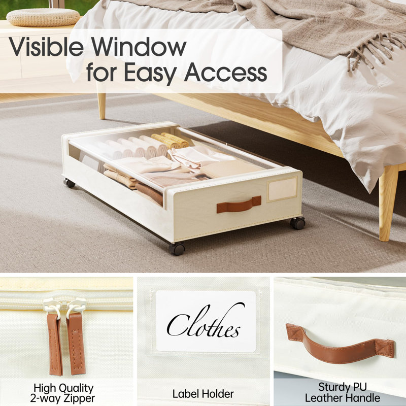 Rebrilliant 2-Pack Under Bed Storage Boxes On Wheels, Clear Metal ...