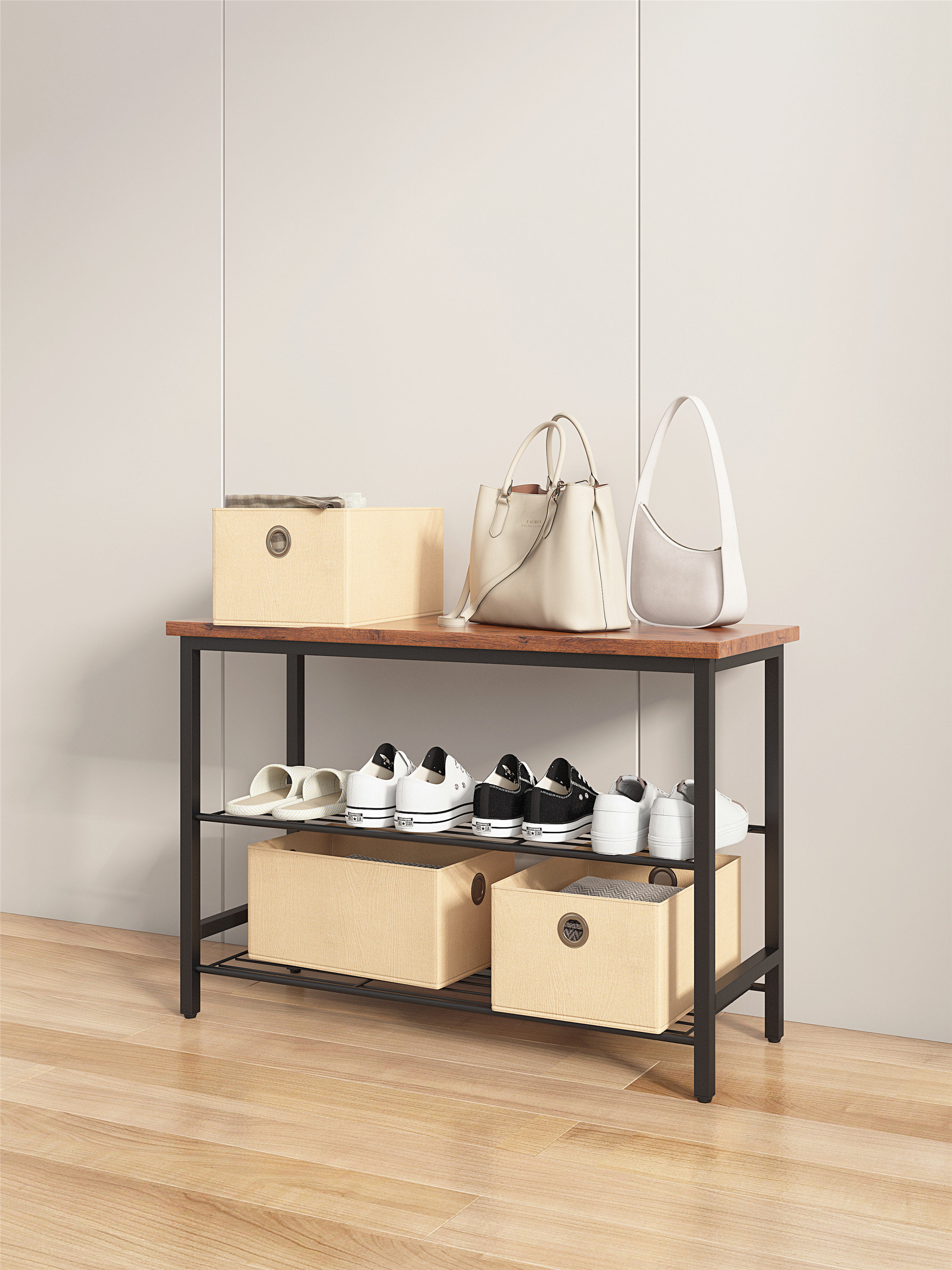 Ebern Designs 3-Tier Metal Shoe Rack, Modern Multifunctional Storage ...