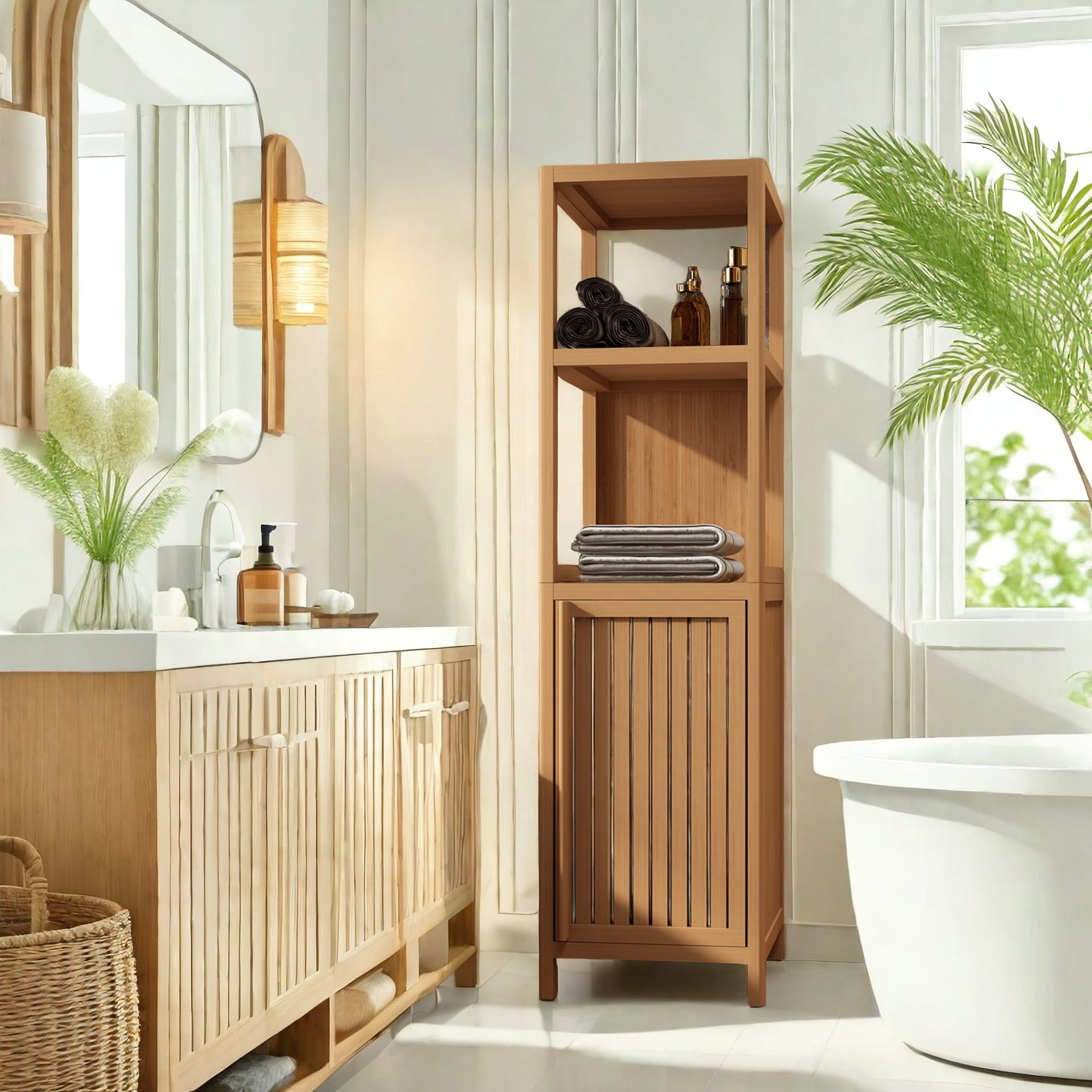 Latitude Run® Sebuh Multifunctional Bamboo Storage Cabinet ...